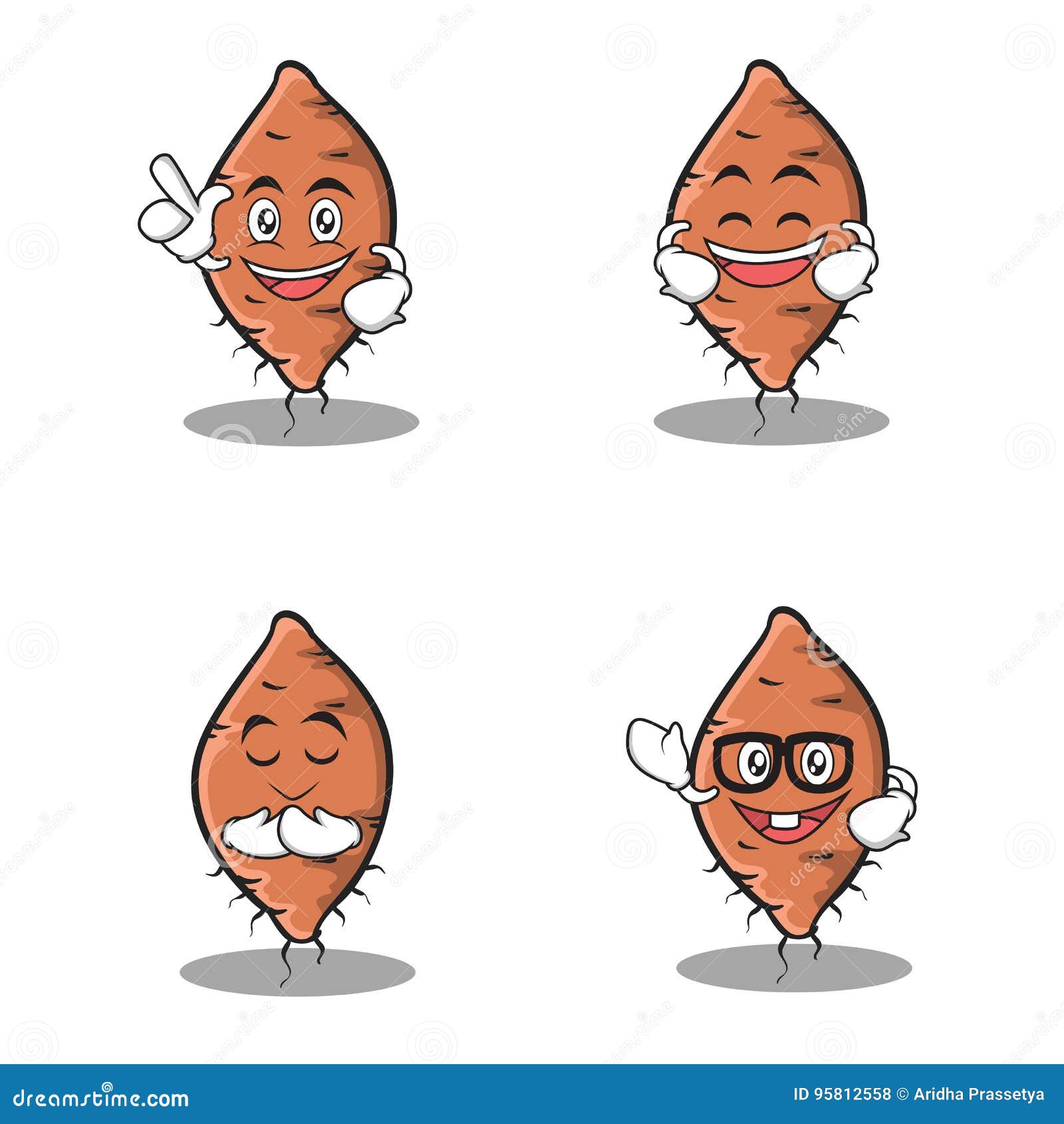 Set of Yam Character Cartoon Stock Vector - Illustration of cheerful ...