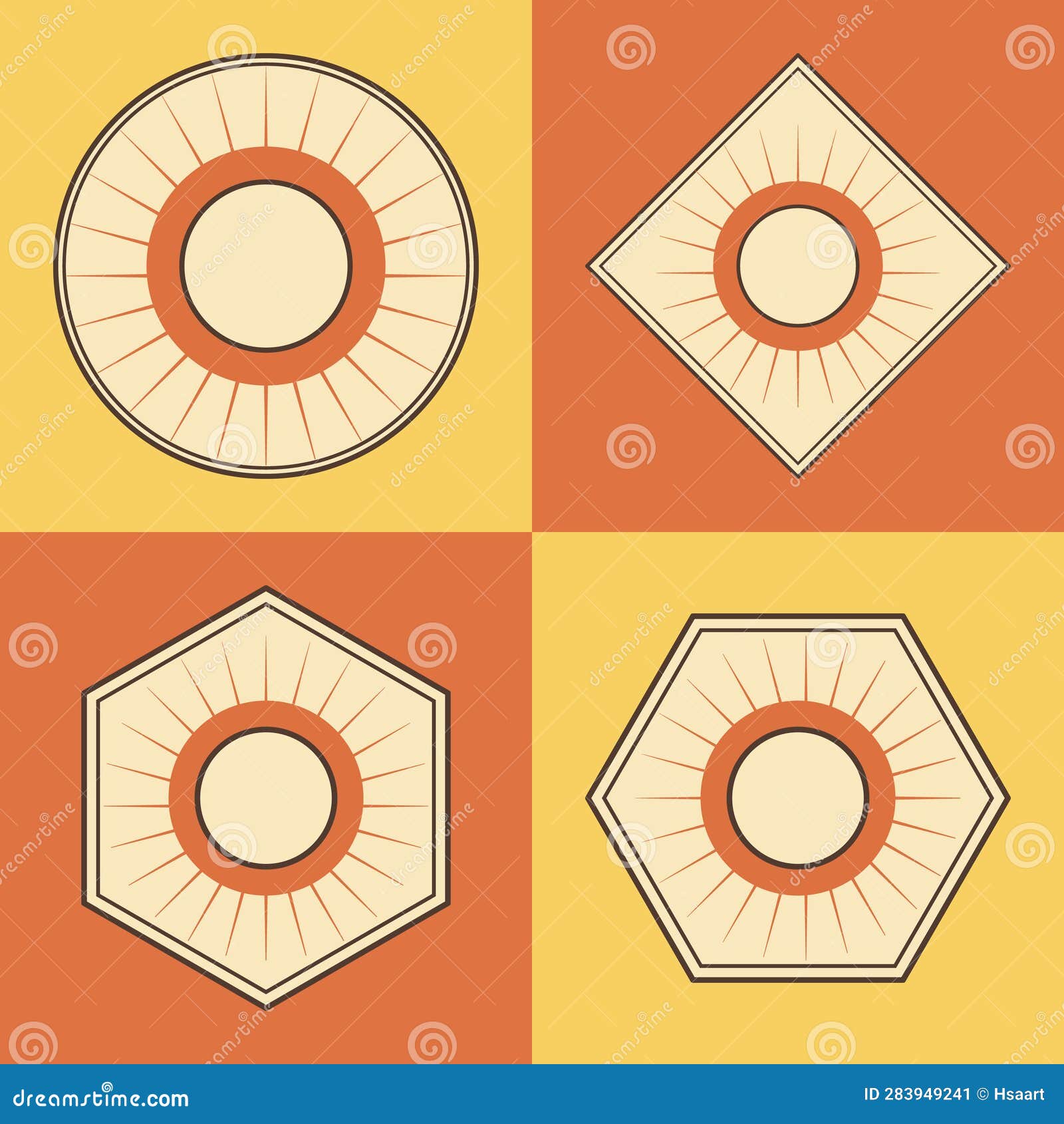 Set of Yellow Abstract Geometric Vintage Shape Flat Design Stock Vector ...