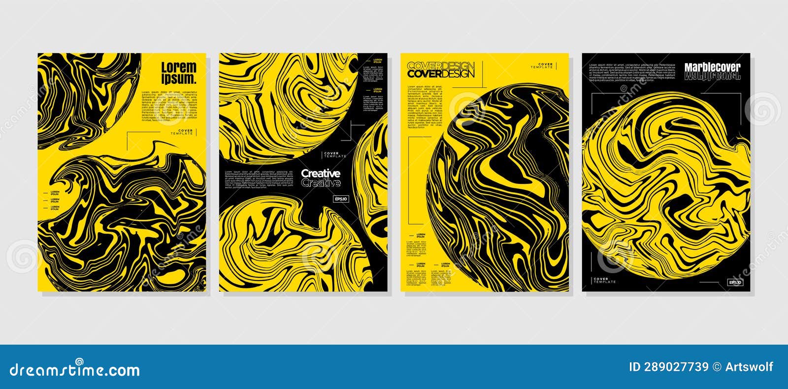 Set of Yellow and Black Abstract Marble Circle Poster Cover Design ...
