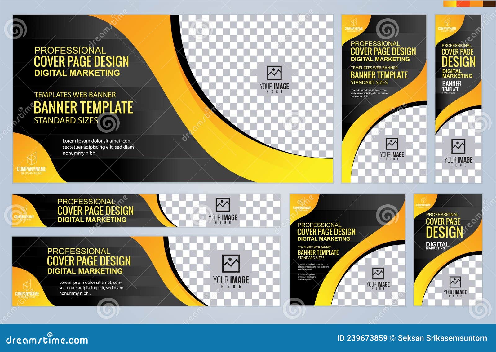 Set of Yellow and Black Web Banners Templates Stock Vector ...