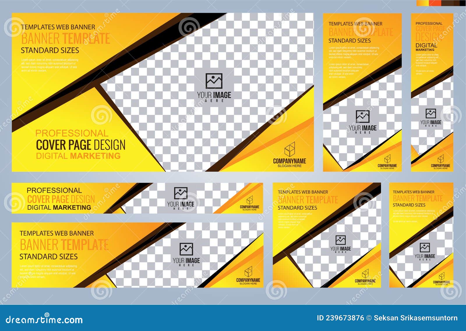 Set of Yellow and Black Web Banners Templates Stock Vector ...