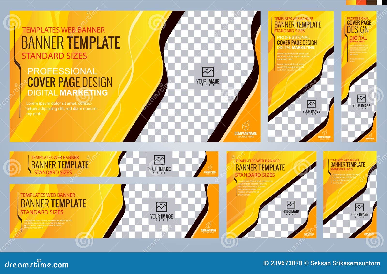 Set of Yellow and Black Web Banners Templates Stock Vector ...