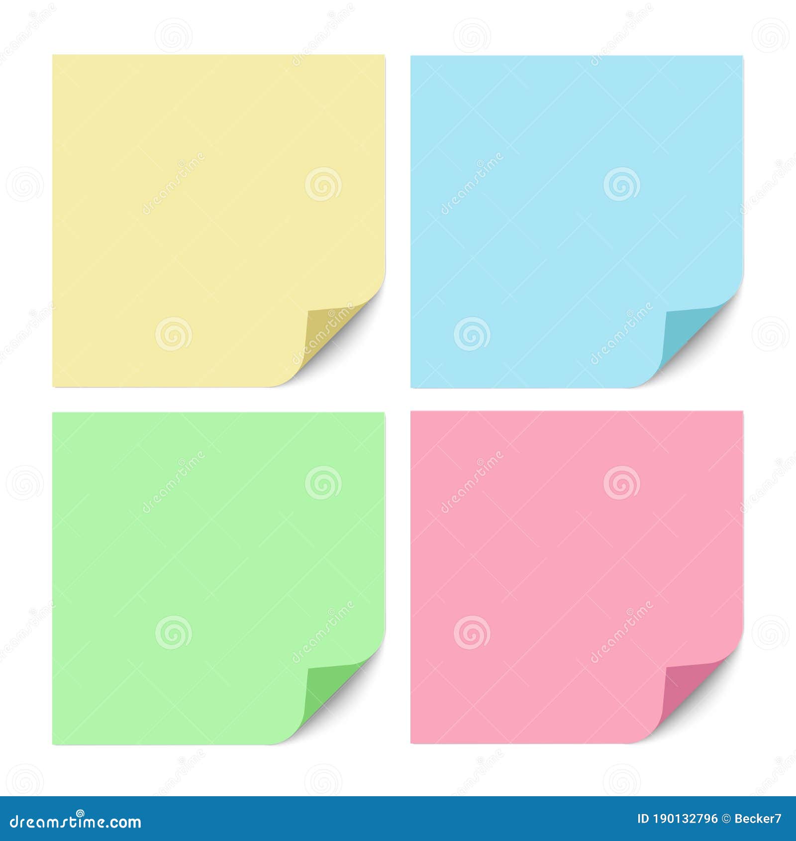 A Set of Yellow, Blue, Green and Red Color Square Sticky Notes with a ...