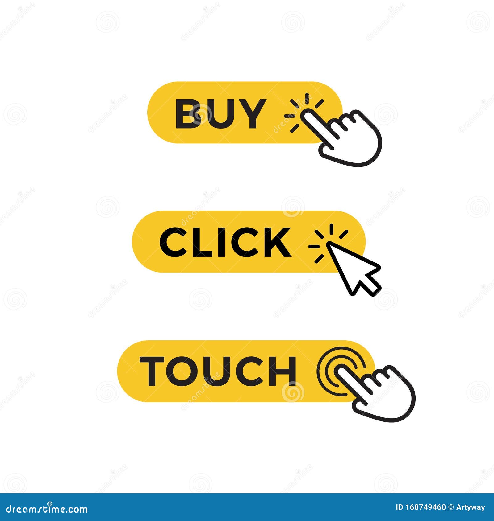 Set of Yellow Buttons for Purchase, Selection or Registration. Graphic ...