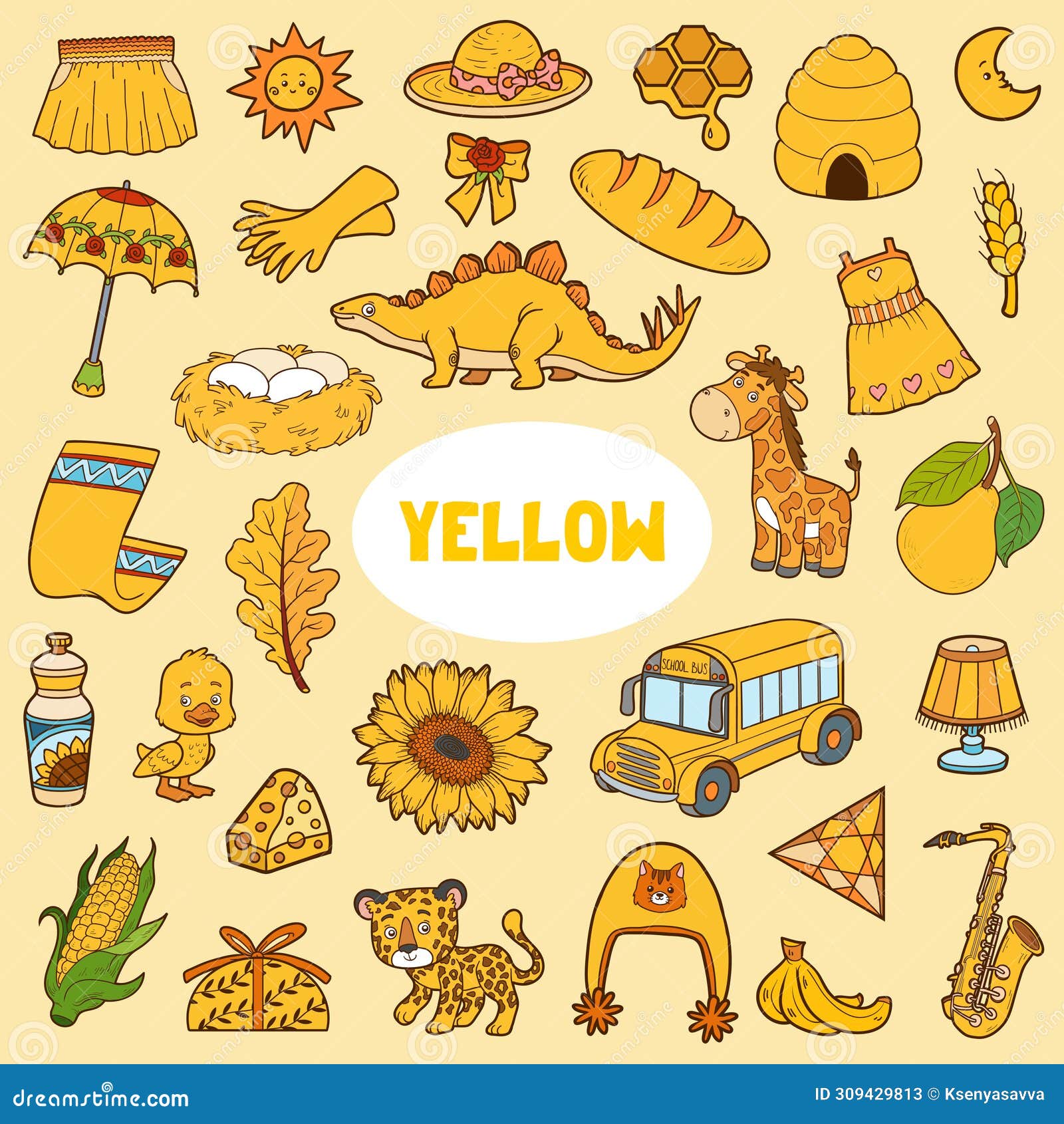 Set of Yellow Color Objects. Visual Dictionary for Children about the ... Set of Yellow Color Objects. Visual Dictionary for Children about the ...