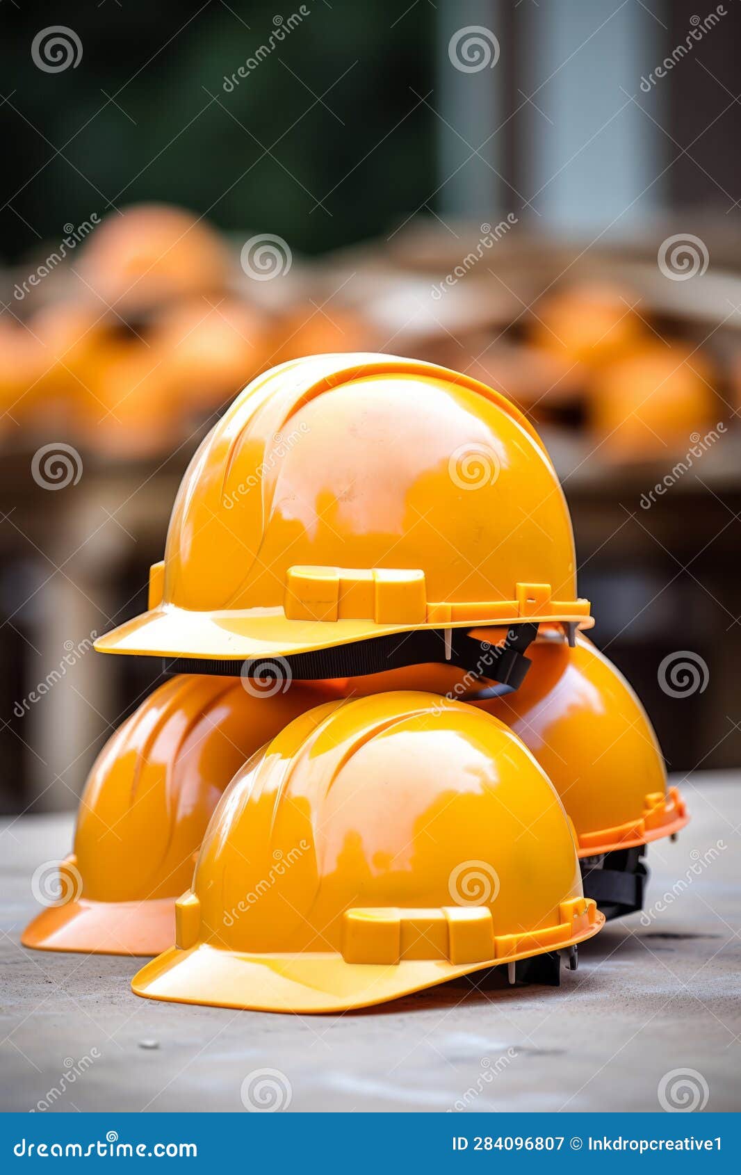 A Set of Yellow Construction Workers Hard Hats Stock Illustration ...