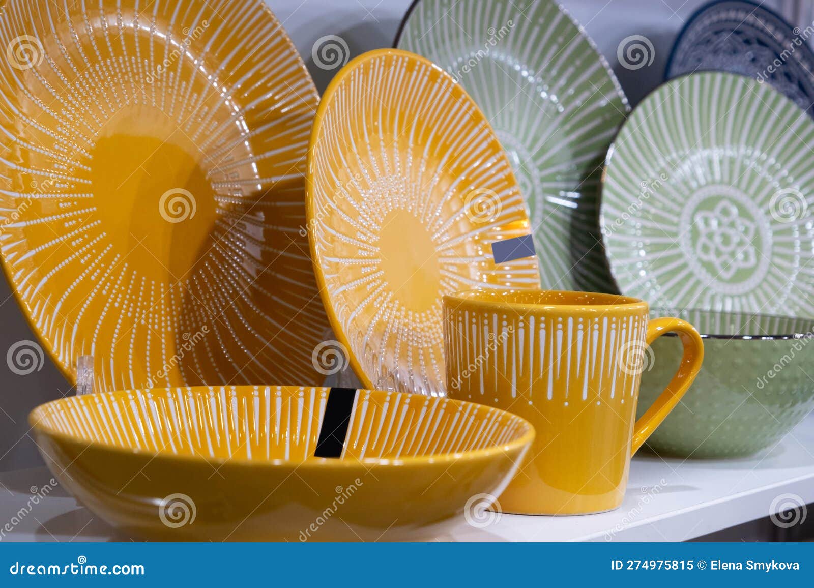 A Set of Yellow Dishes in the Shop Window Editorial Image - Image of ...