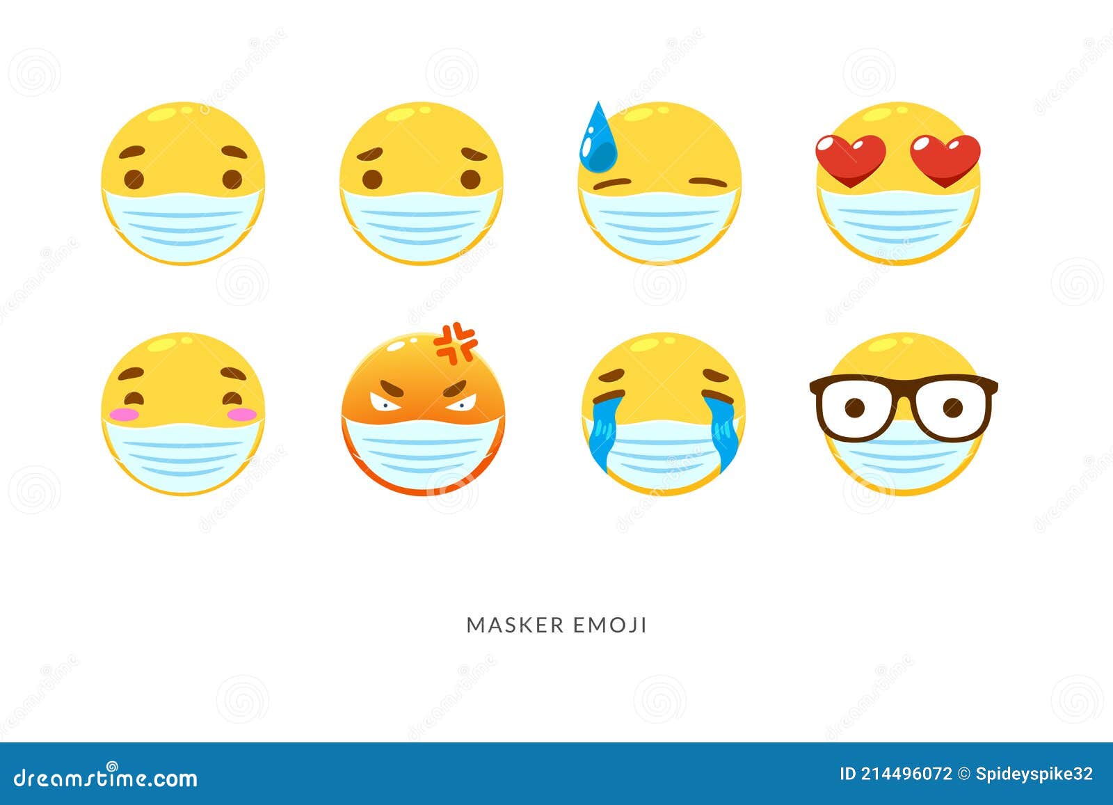 Set of Yellow Emoticon Smiley with the Mask. Vector Illustration Stock ...