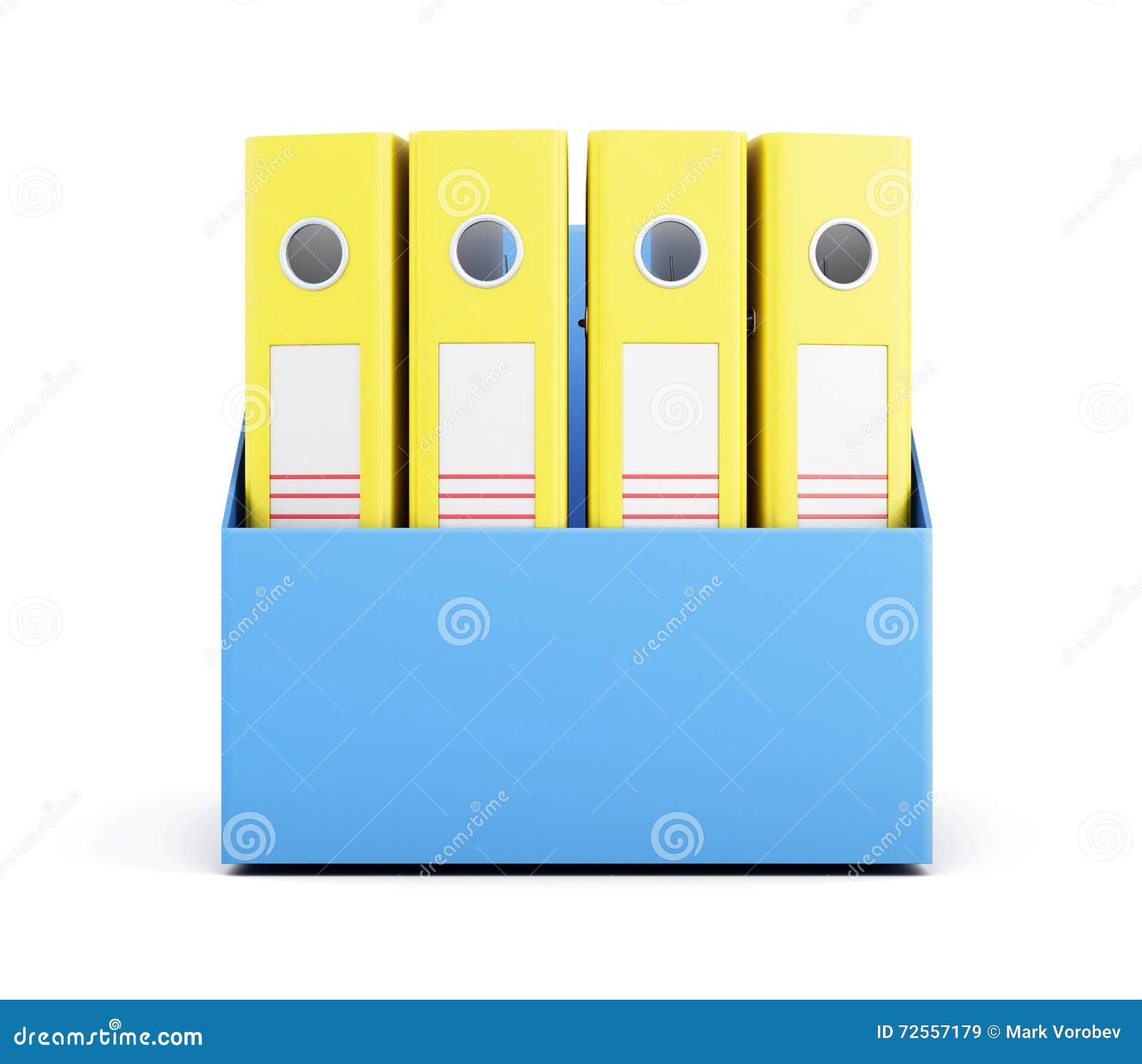 Set of Yellow Folders in a Box Isolated on White Background. 3d Stock ...