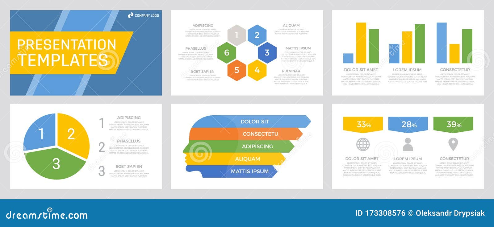 Set of Yellow, Green, Orange and Blue Elements for Multipurpose ...