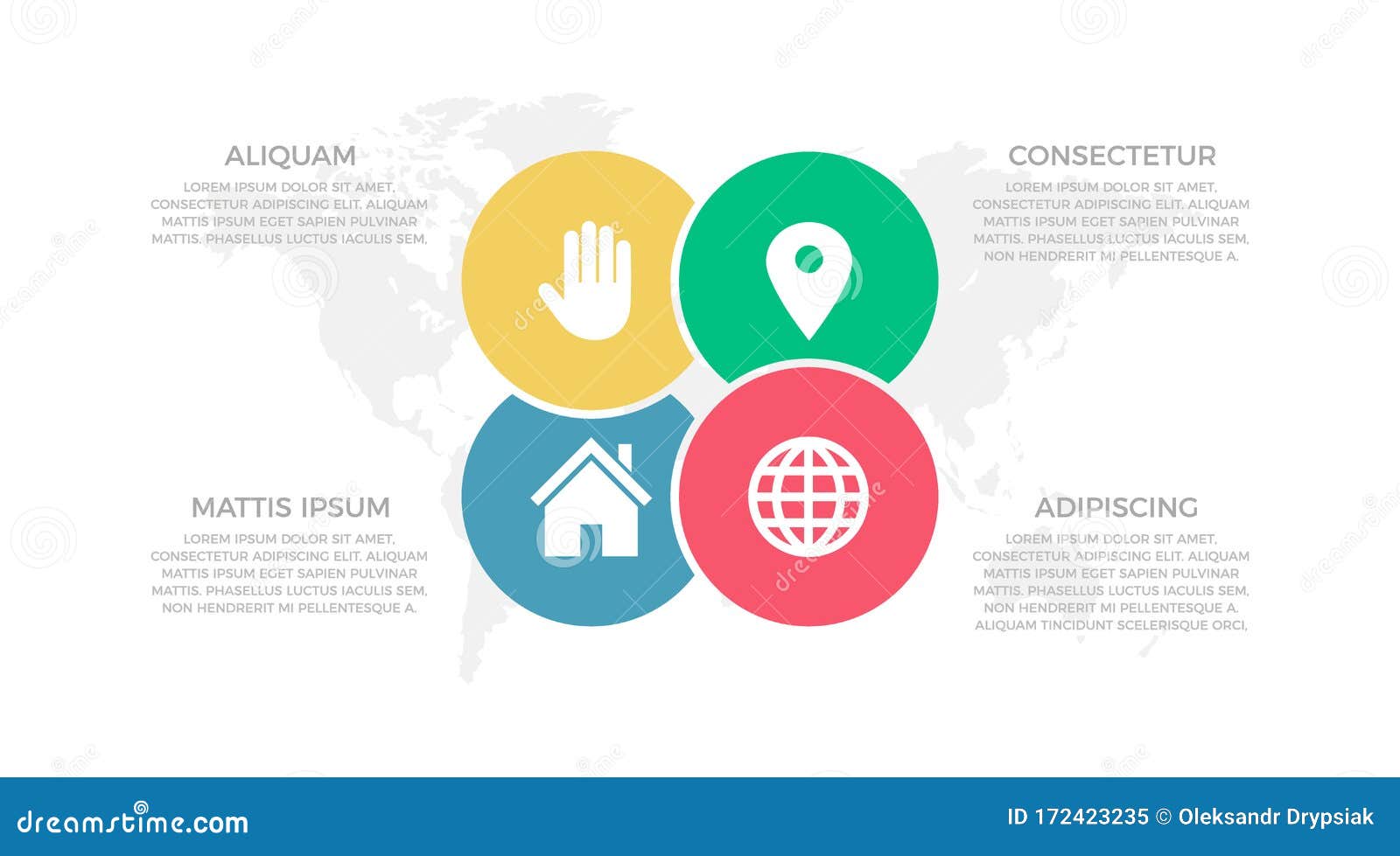 Set of Yellow and Green, Red, Blue Elements for Infographic with World ...