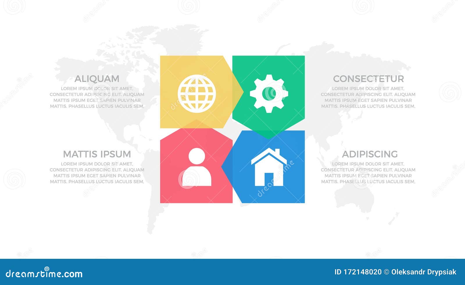 Set of Yellow, Green, Red and Blue Elements for Infographic with World ...