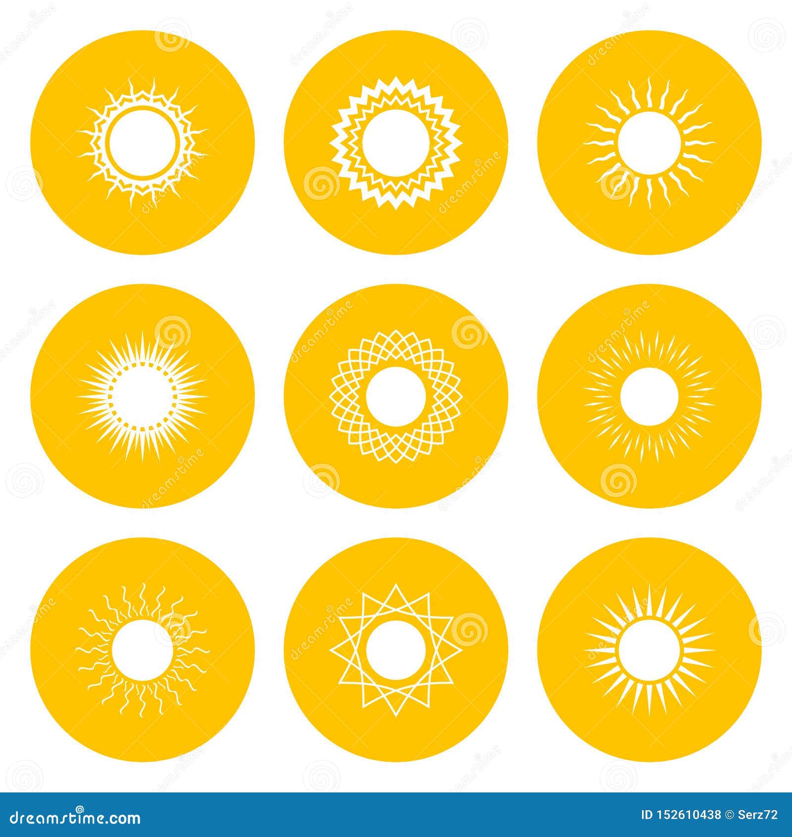 Set of Yellow Icons with Sun Stock Vector - Illustration of shine, burn ...