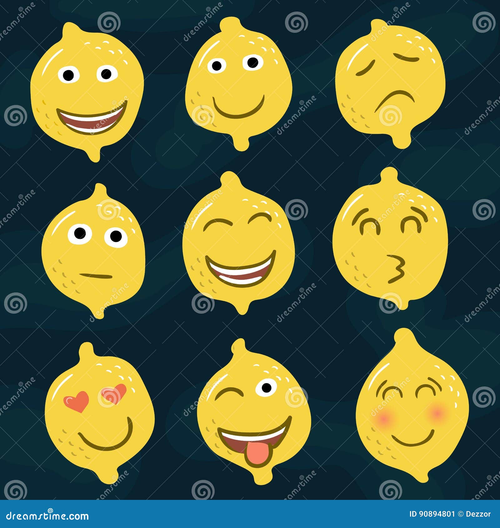 Set of Yellow Lemons Icons, Emotions, Smileys Stock Illustration ...