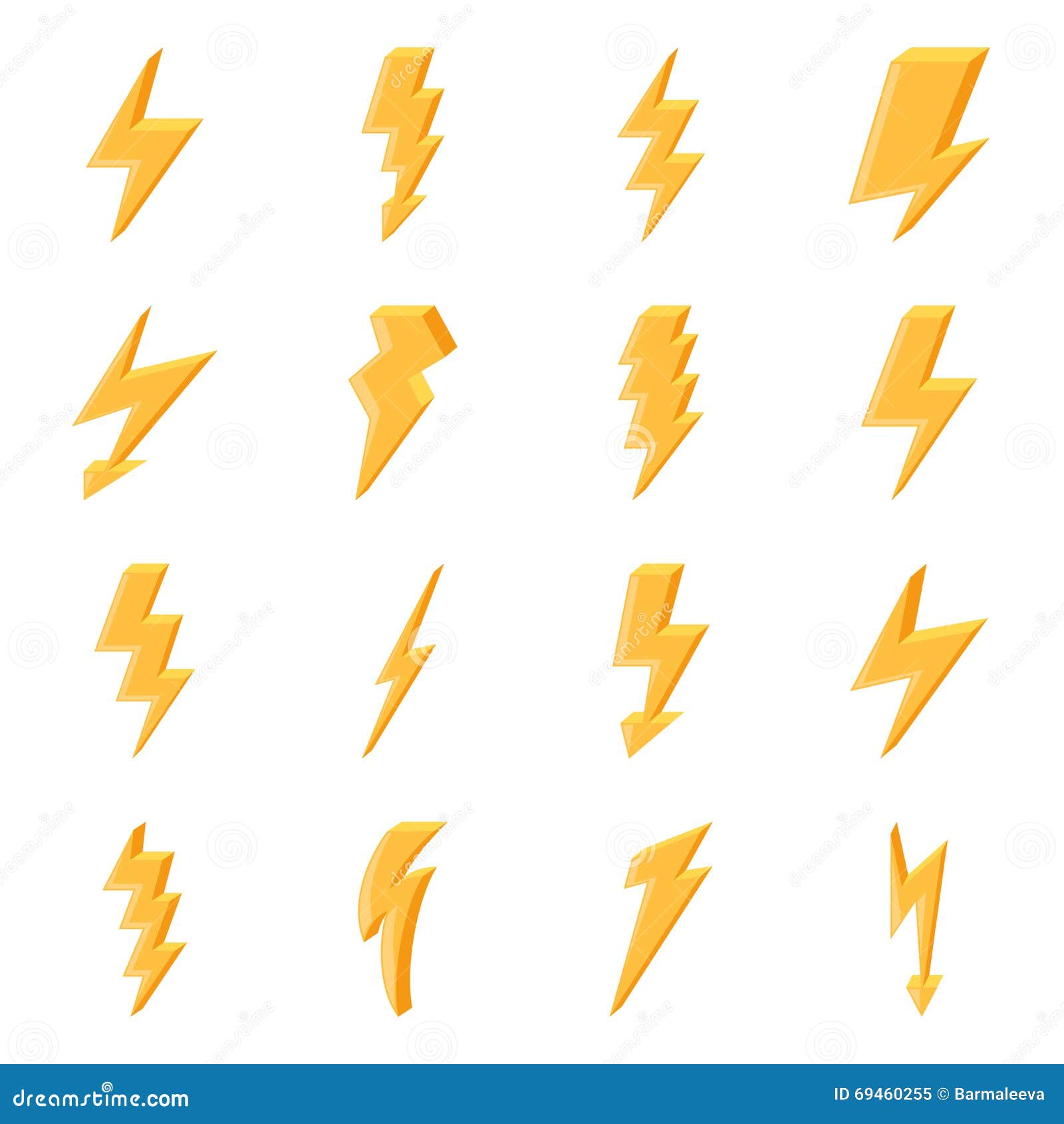 Set of Yellow Lightning Icons Stock Vector - Illustration of force ...
