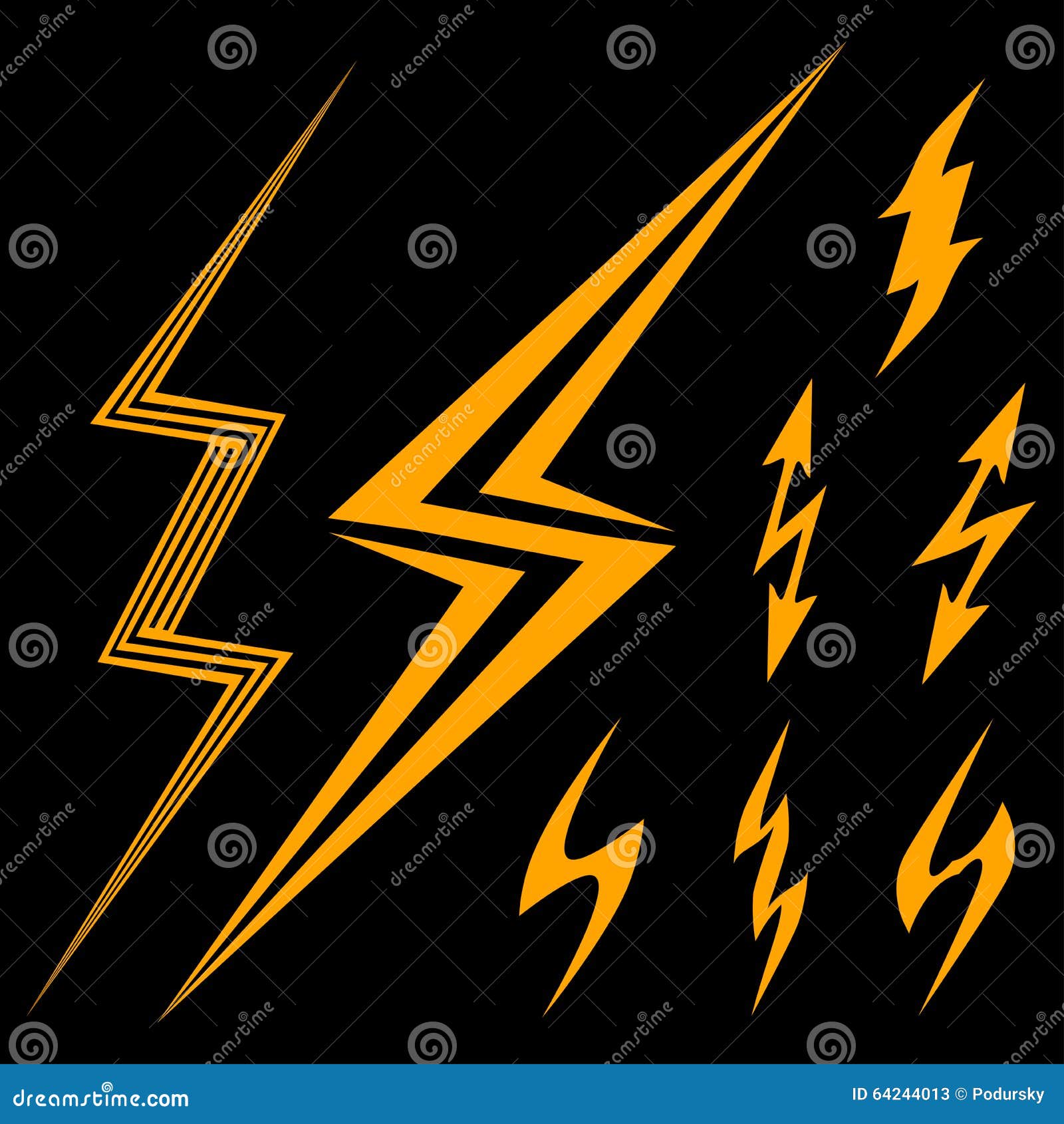 Lightning Signs 3d. Yellow Electrical Flashes With Geometric Curves ...
