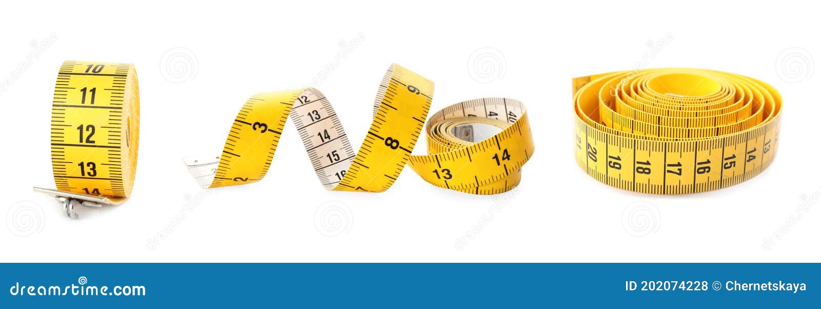 Set of Yellow Measuring Tapes on White Background. Banner Design Stock ...
