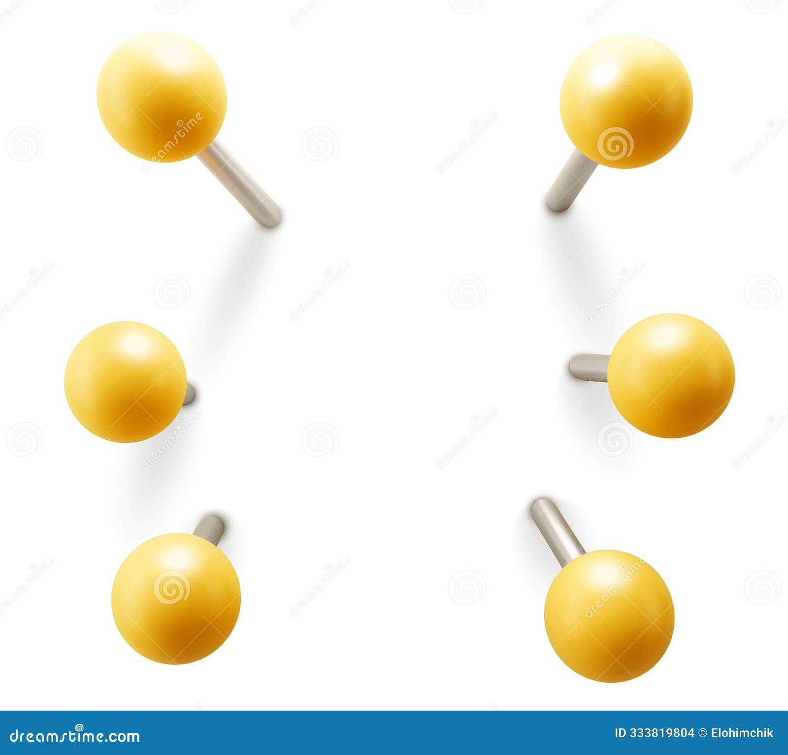 Set of Yellow Push Pins. Thumbtacks Ready for Your Design. Different ...