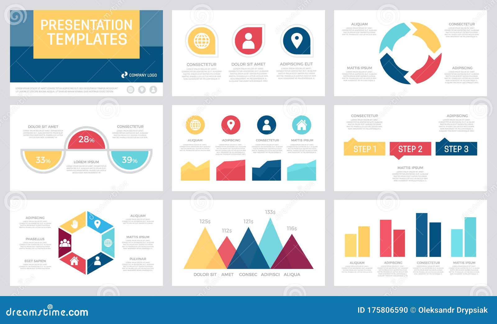 Set of Yellow, Red and Blue Elements for Multipurpose Presentation ...