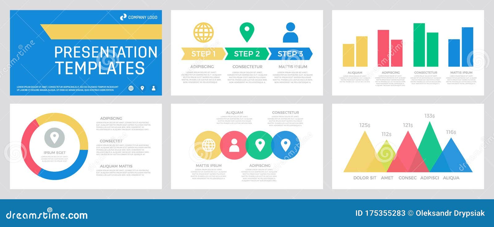 Set of Yellow, Red, Green and Blue Elements for Multipurpose ...
