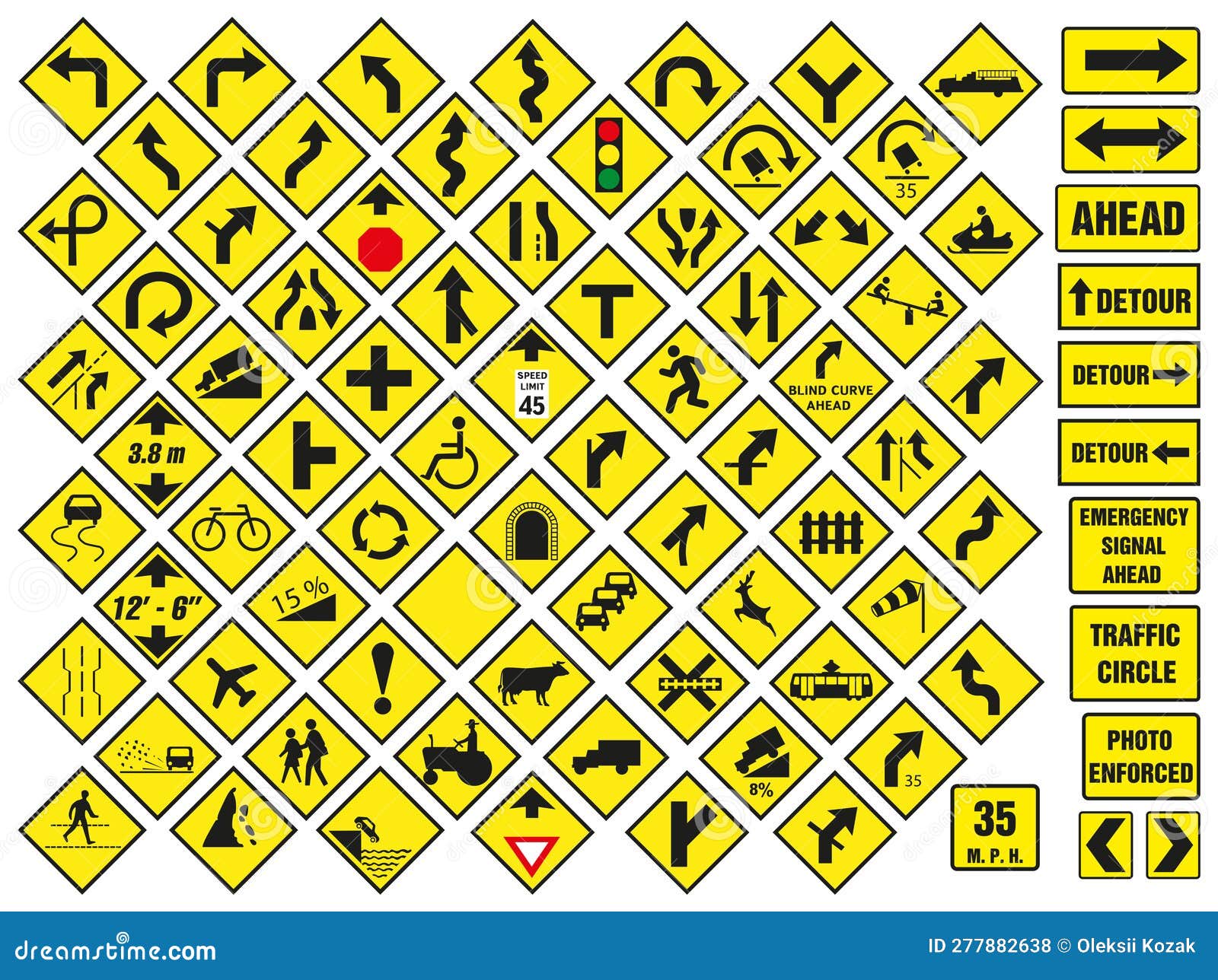 Set of Yellow Road Signs. American Road Signs Stock Vector ...