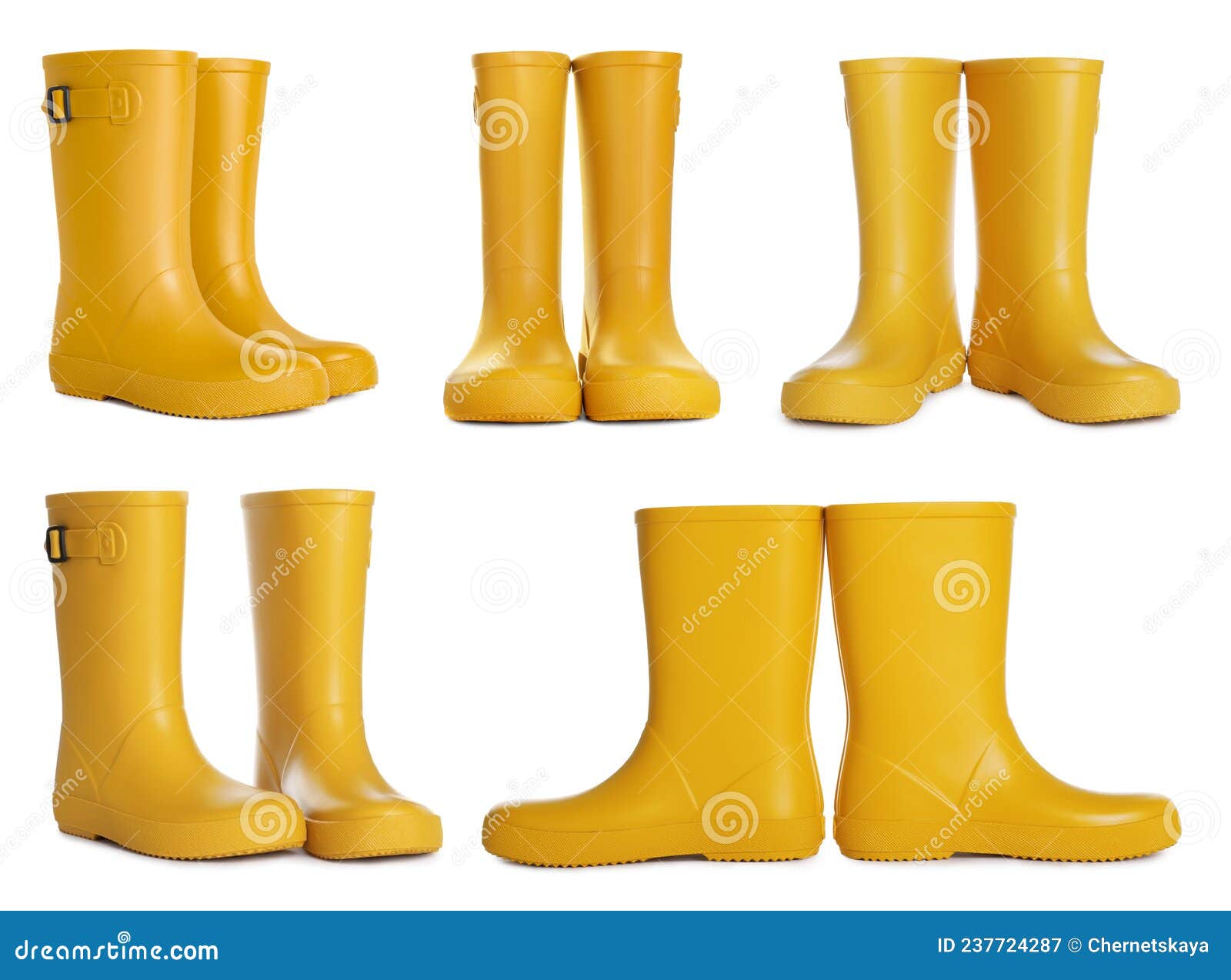Set with Yellow Rubber Boots on White Background Stock Image - Image of ...