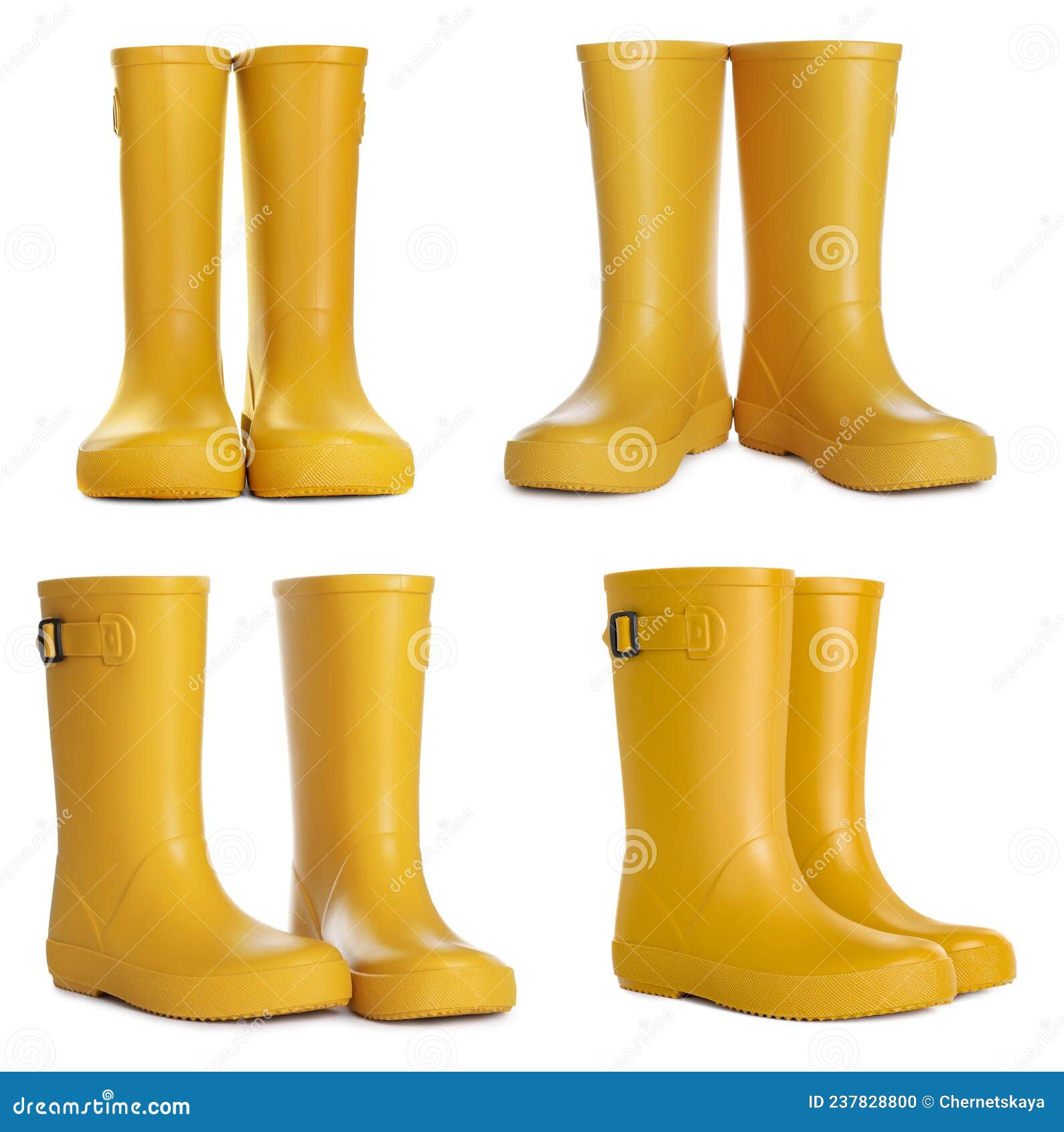 Set with Yellow Rubber Boots on White Background Stock Photo - Image of ...