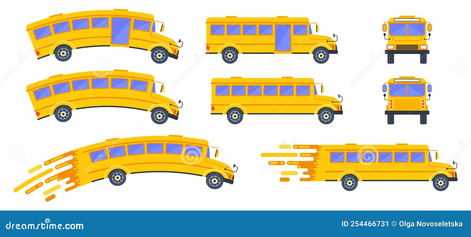 Set of Yellow School Bus Side, Front and Back View. Stock Illustration ...