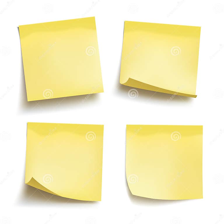 Set of Yellow Sheets of Note Papers. Four Sticky Notes Stock Vector ...