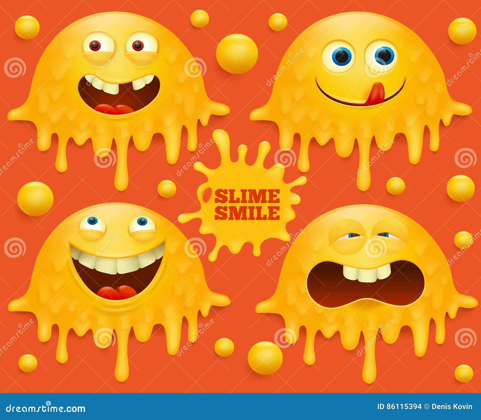 Set of Yellow Slime Smile Emoji Characters Stock Illustration ...