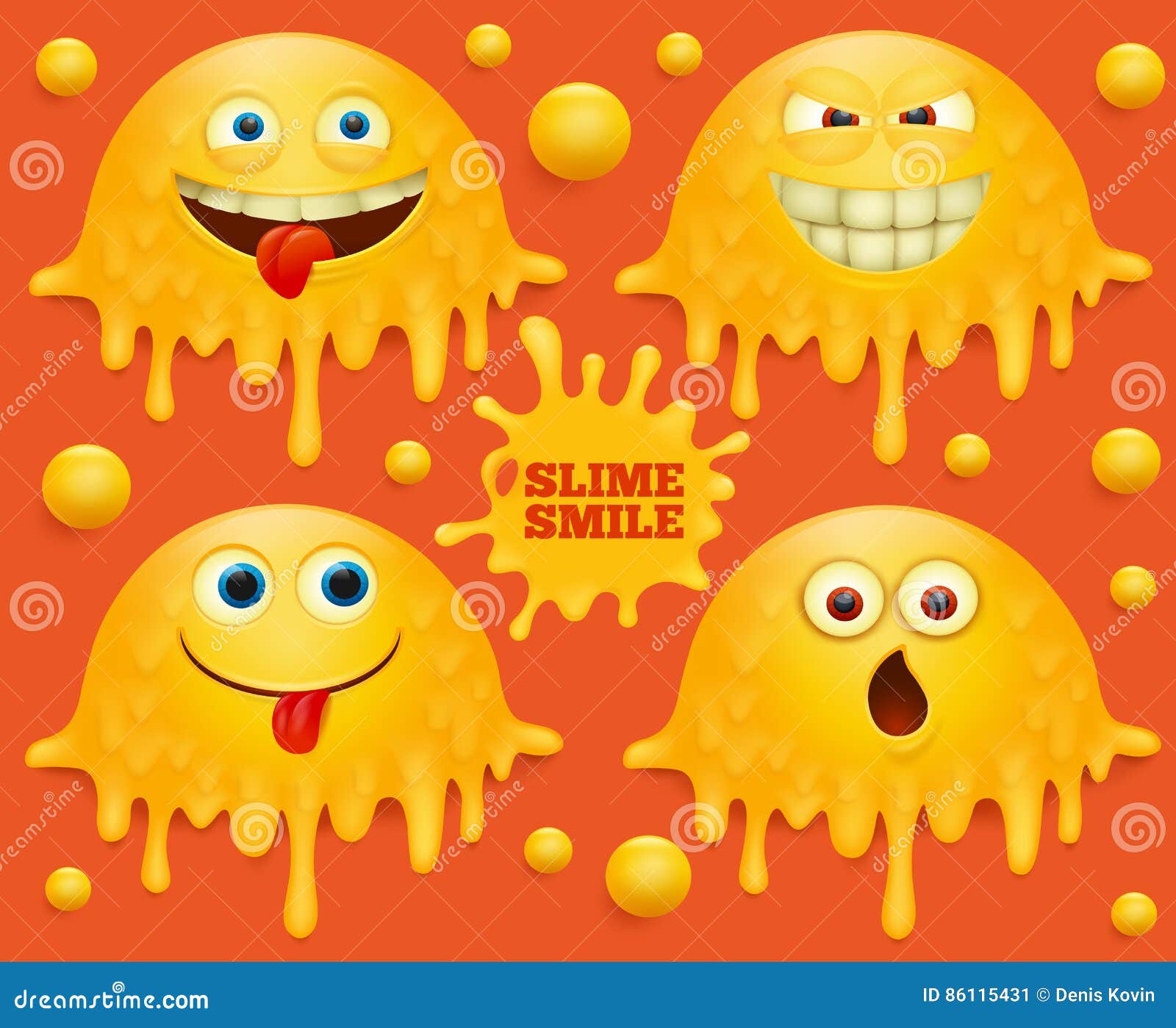 Set of Yellow Slime Smile Emoji Characters Stock Illustration ...