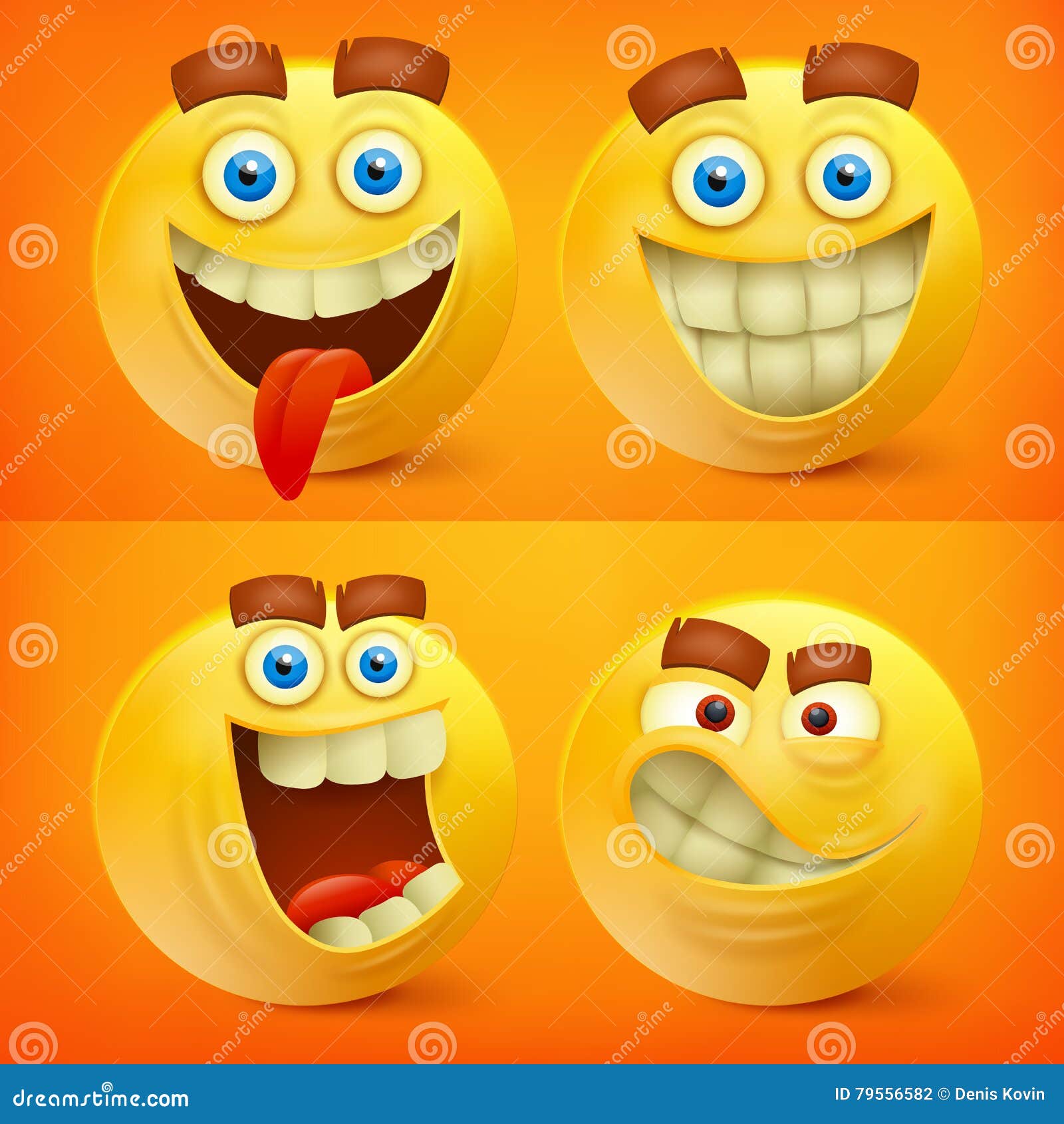 Set of Yellow Smiley Characters with Different Emotions Stock ...