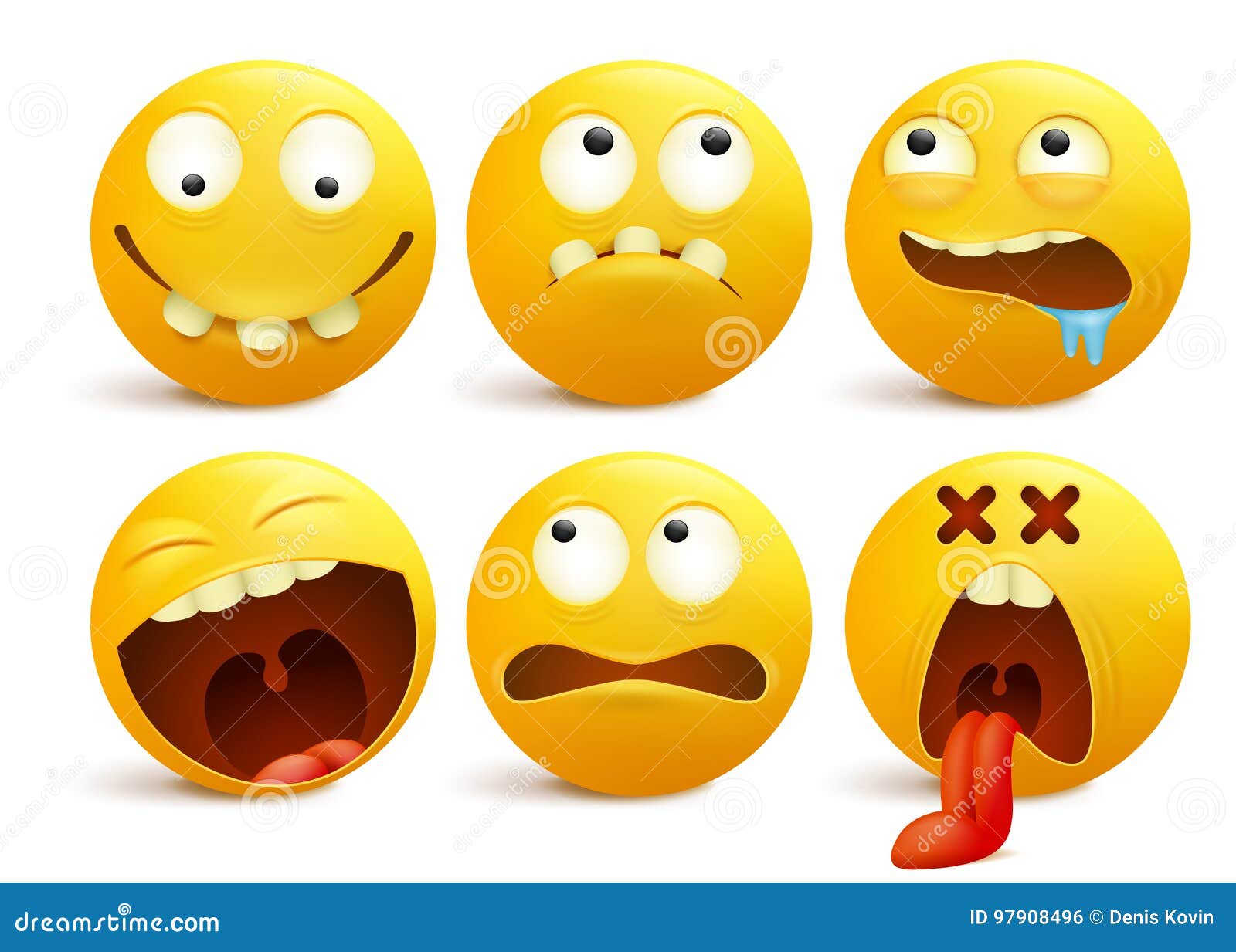 Set of Yellow Smiley Face Emoticon Cartoon Characters. Stock ...