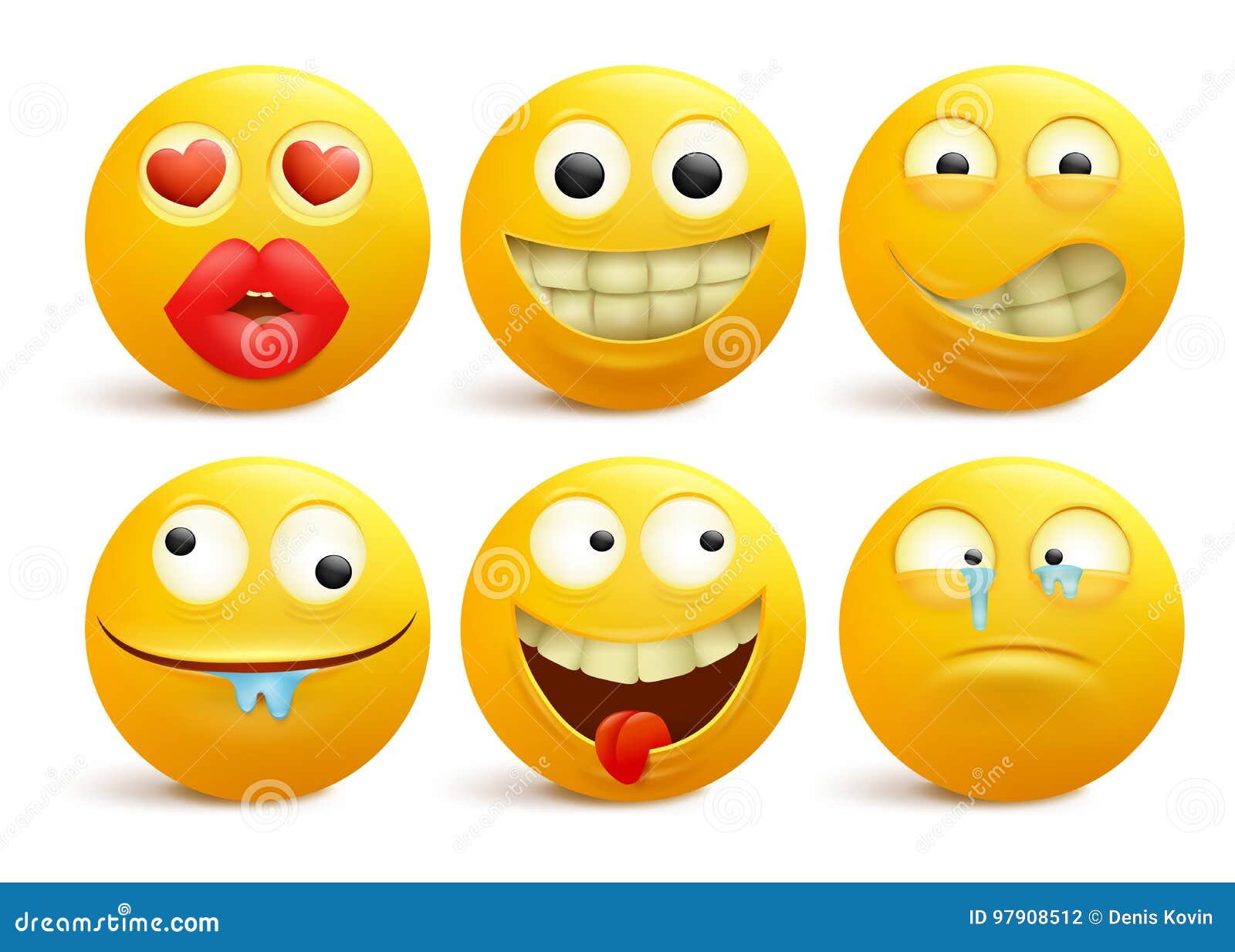 Set of Yellow Smiley Face Emoticon Cartoon Characters. Stock ...
