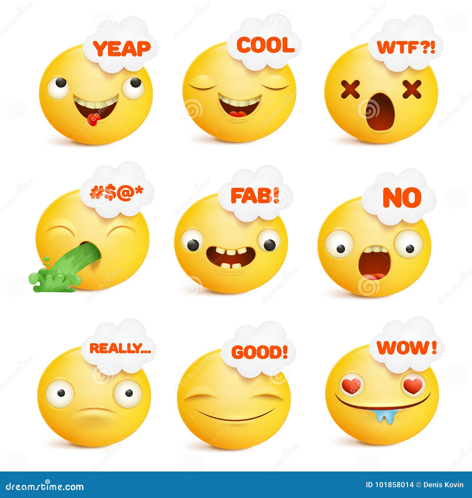 Set Of Yellow Smiley Face Emoticon Characters In Various Emotions Stock ...