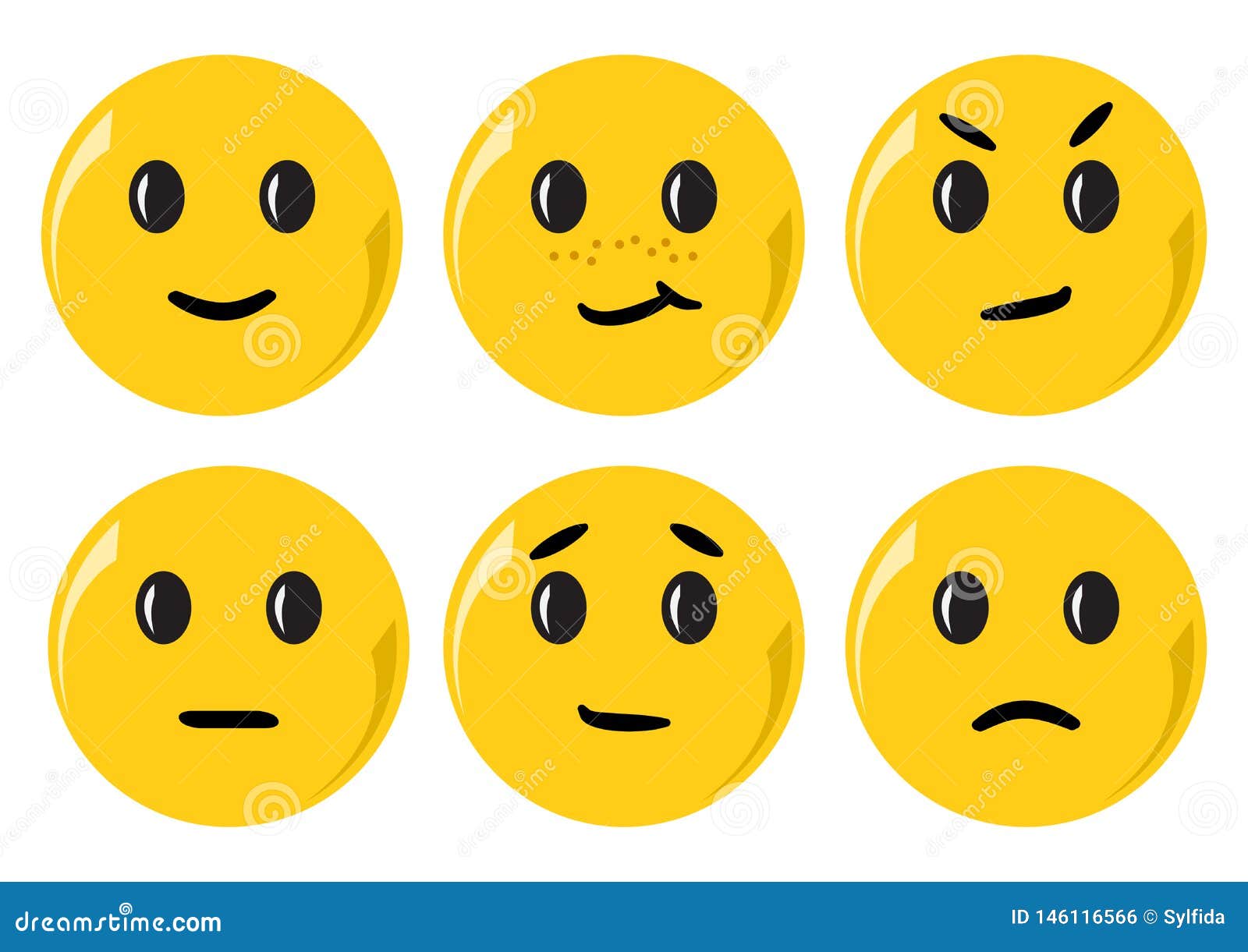 Yellow Smileys Faces Icon And Emoticons With Facial Expressions Vector ...