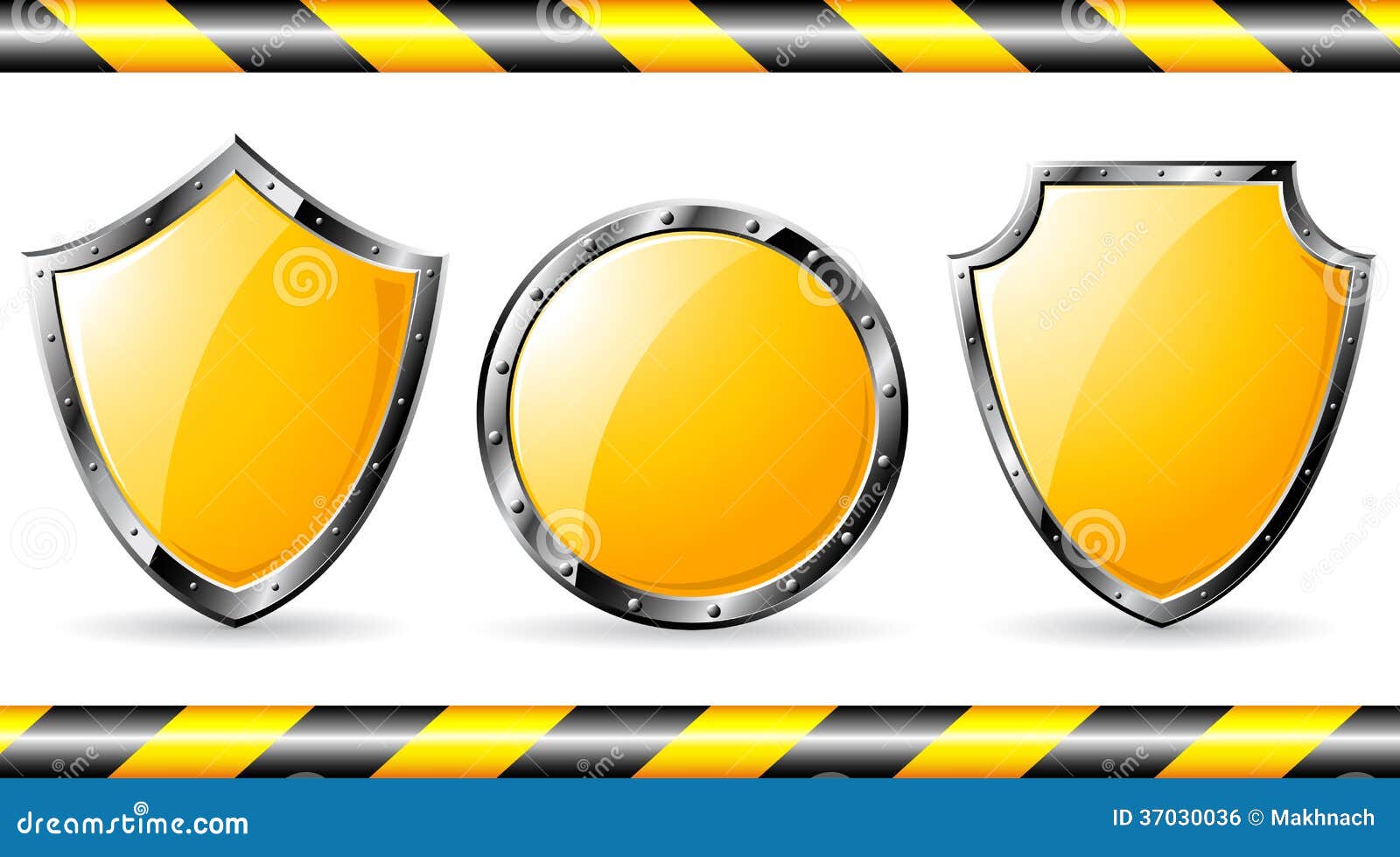Set of Yellow Steel Shields Stock Vector - Illustration of bright ...