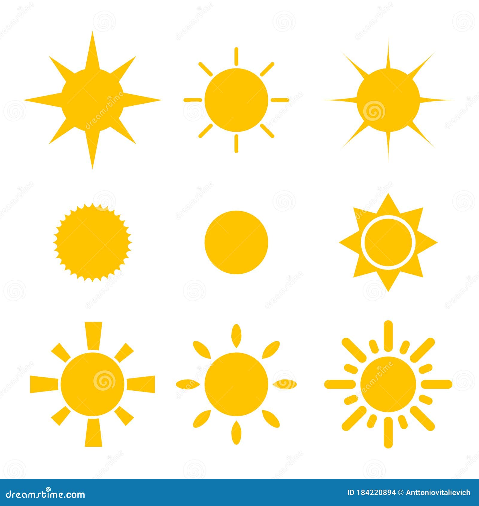 Set Yellow Sun - Collection of Sun and Ray Shapes Illustration Stock ...