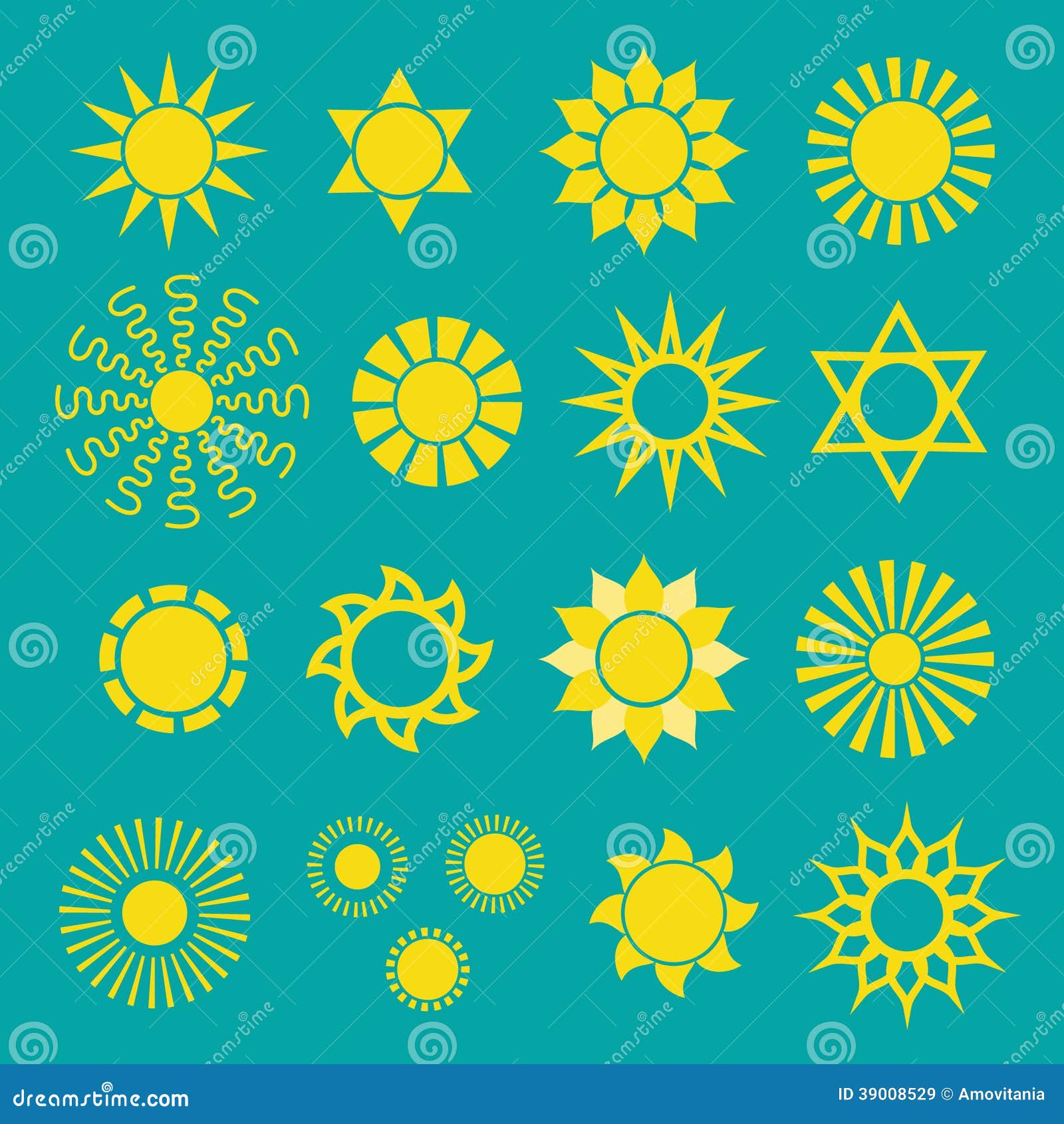 Set of yellow sun icons stock illustration. Illustration of radiation ...