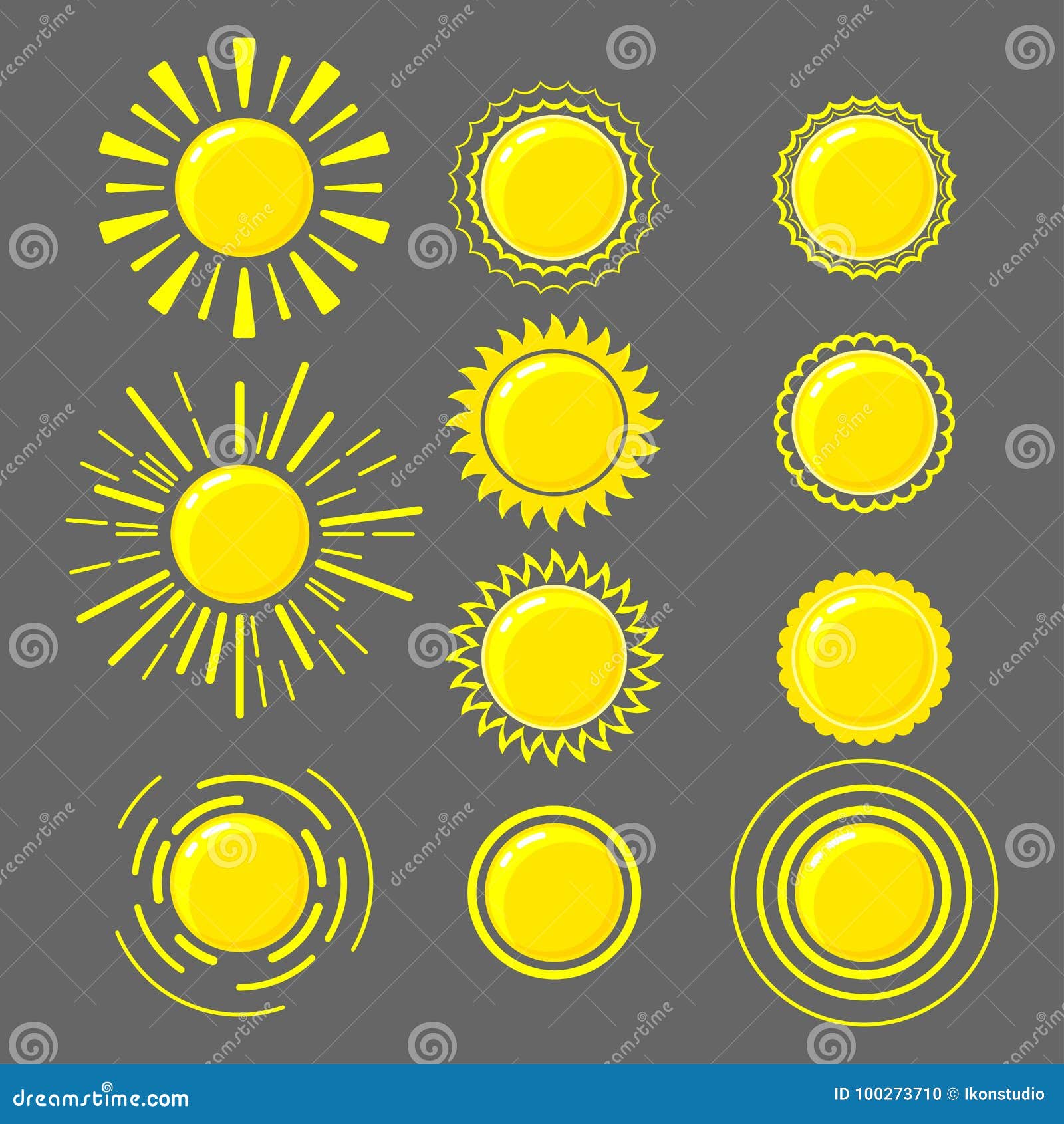 Set of yellow suns stock vector. Illustration of element - 100273710