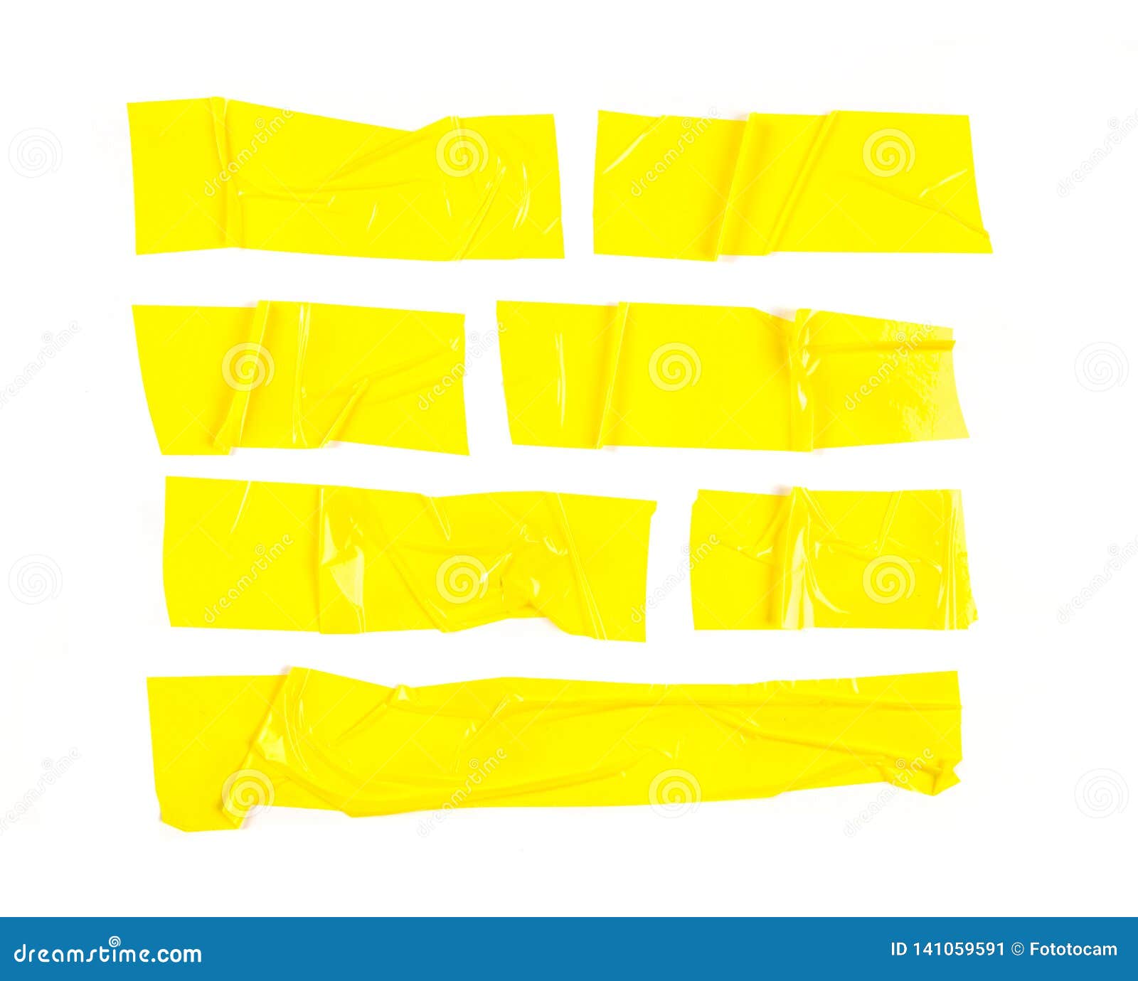 Set Of Yellow Tapes On White Background Torn Horizontal And Different Size Yellow Sticky Tape