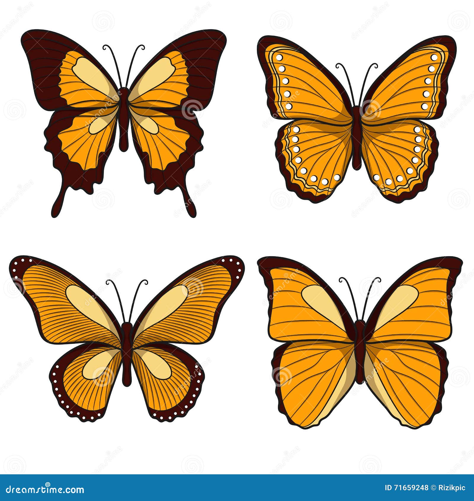 Set of Yellow Vector Butterflies. EPS10 Stock Vector - Illustration of ...