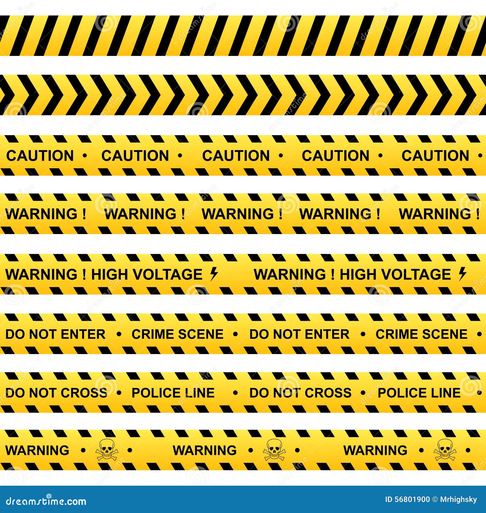Set of Yellow Warning Ribbons Stock Vector - Illustration of caution ...