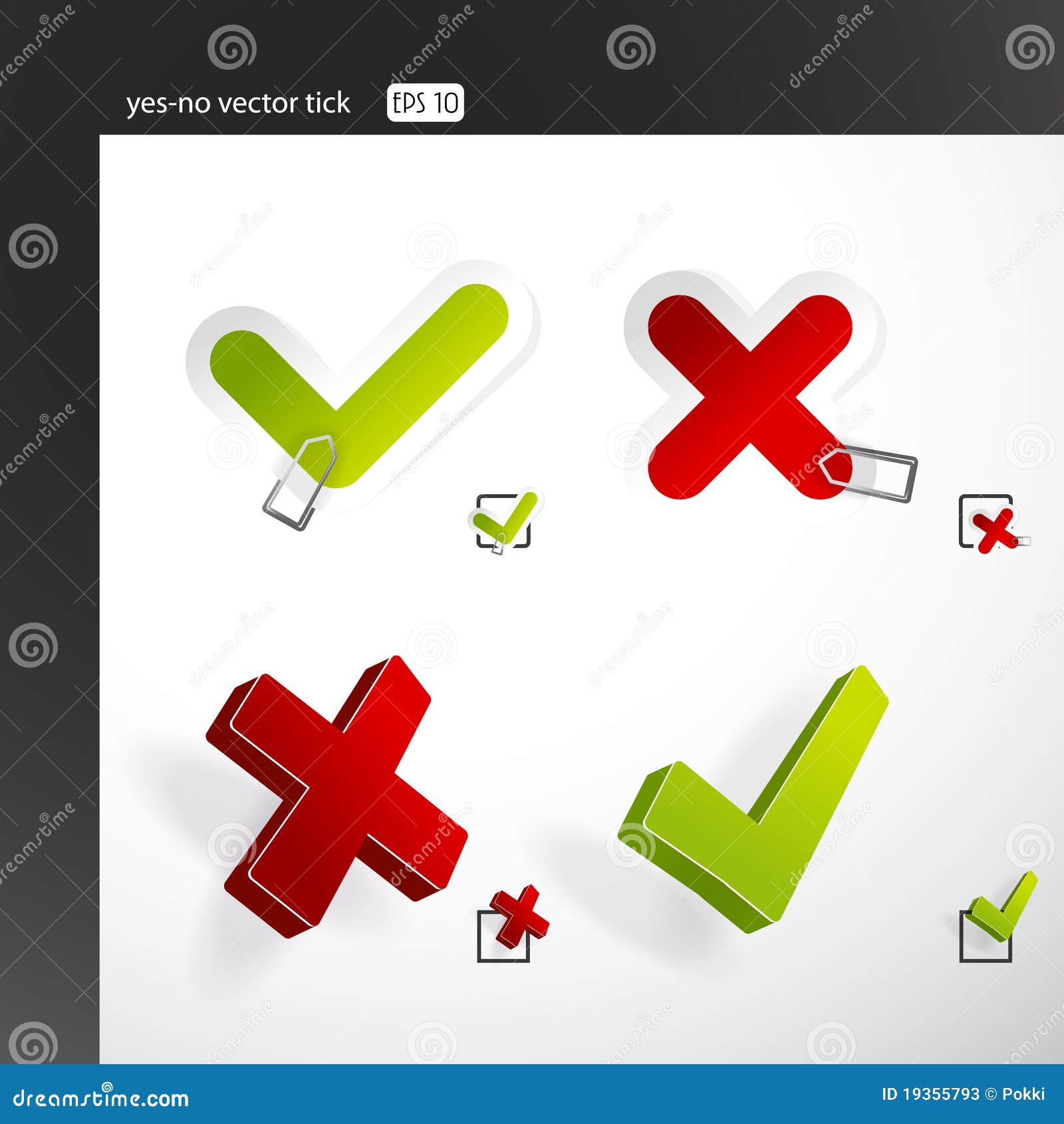 Set of yes-no ticks. stock vector. Illustration of sign - 19355793