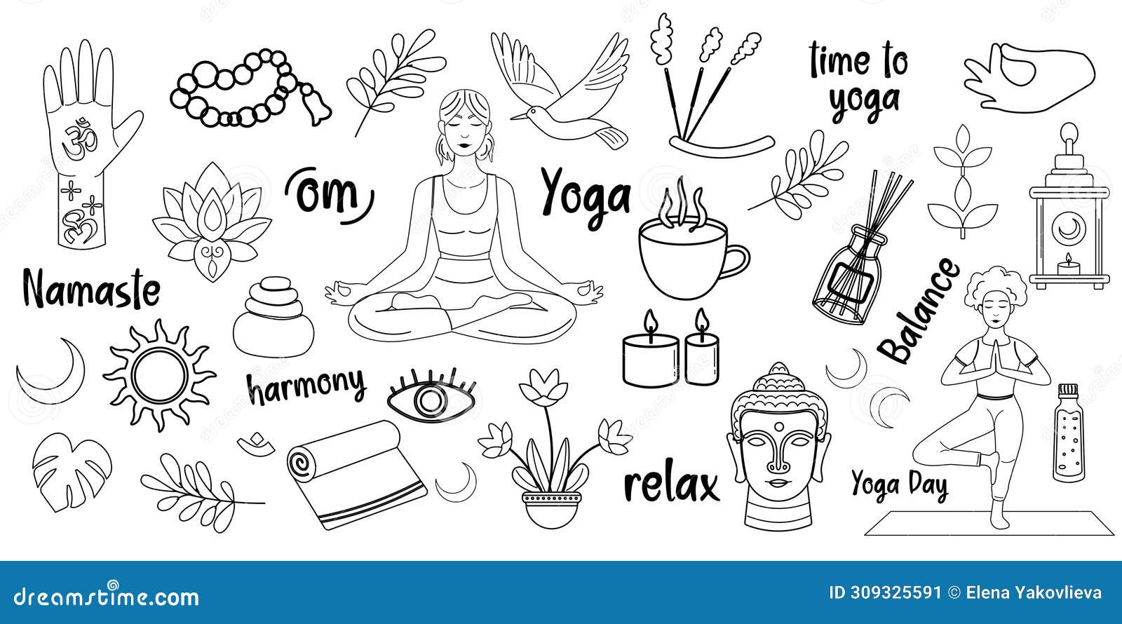 Set of Yoga Outline in Flat Style Stock Vector - Illustration of signs ...