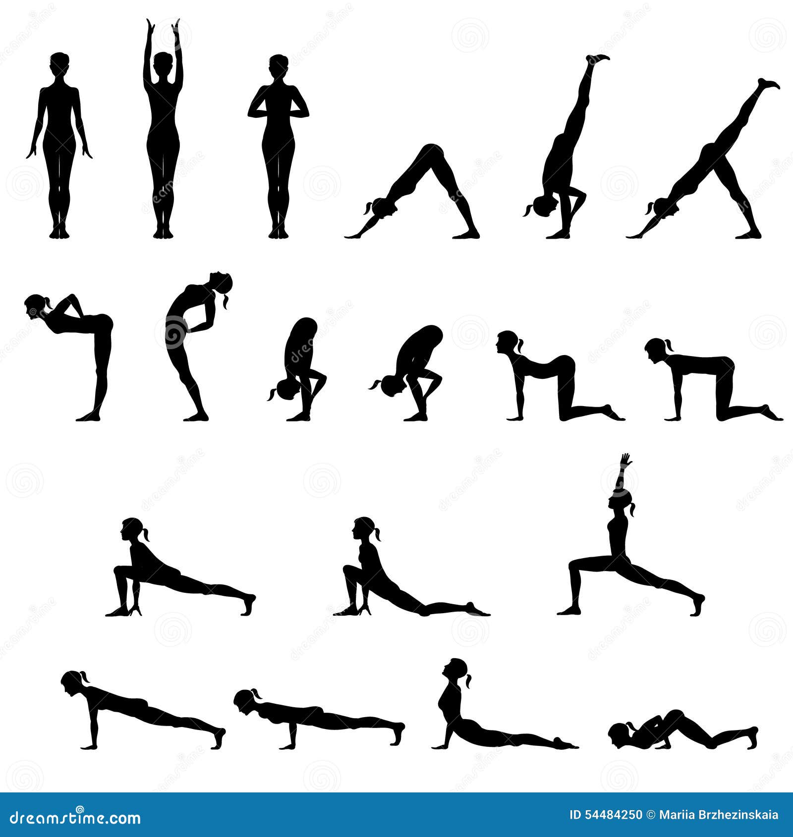 Set of 19 Yoga Positions stock vector. Illustration of lifestyle - 54484250