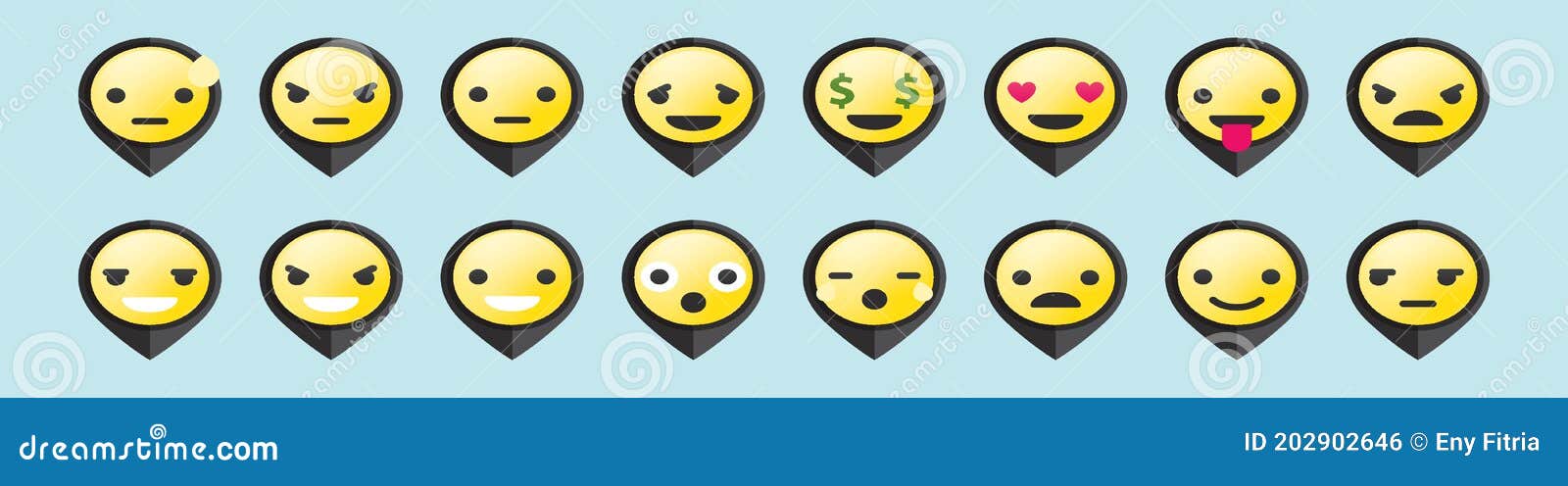 Set of You are Here Location Pointer Pin Emoticons Design Template with ...