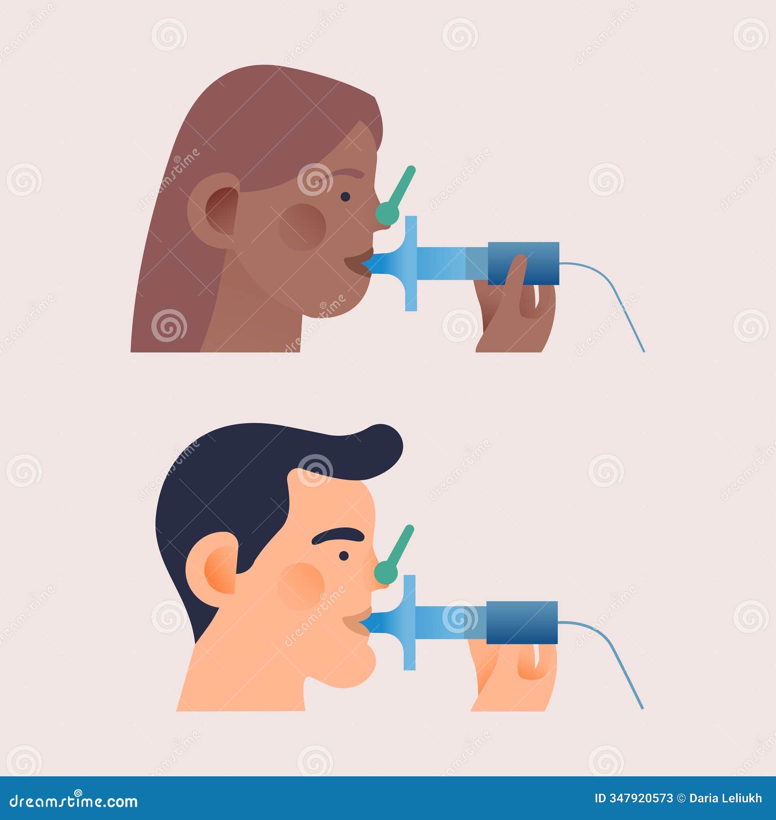 Set of Young Characters Doing Pulmonary Function Test. Modern Flat ...