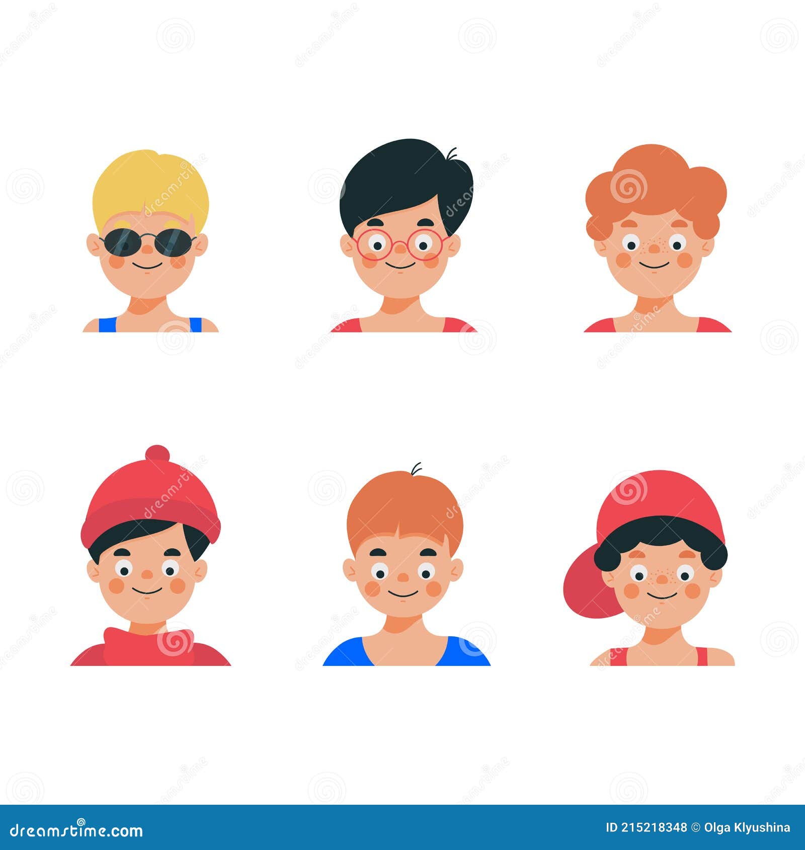 Set of Young Man Faces. Vector Illustration of Diverse Man Avatars in ...