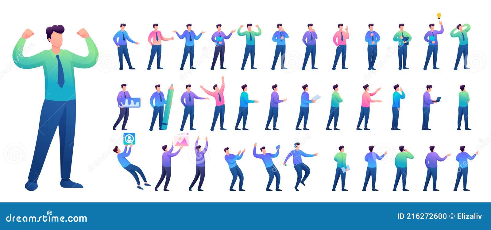 Set of Young Man. Presentation in Various in Various Poses and Actions ...